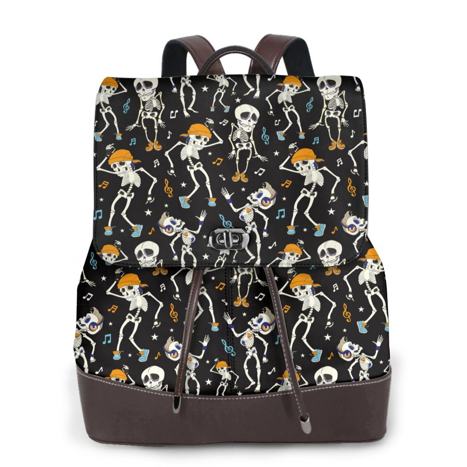 Fuzoiu Dancing Skeleton Party Print Women's Leather Backpack,Backpack ...