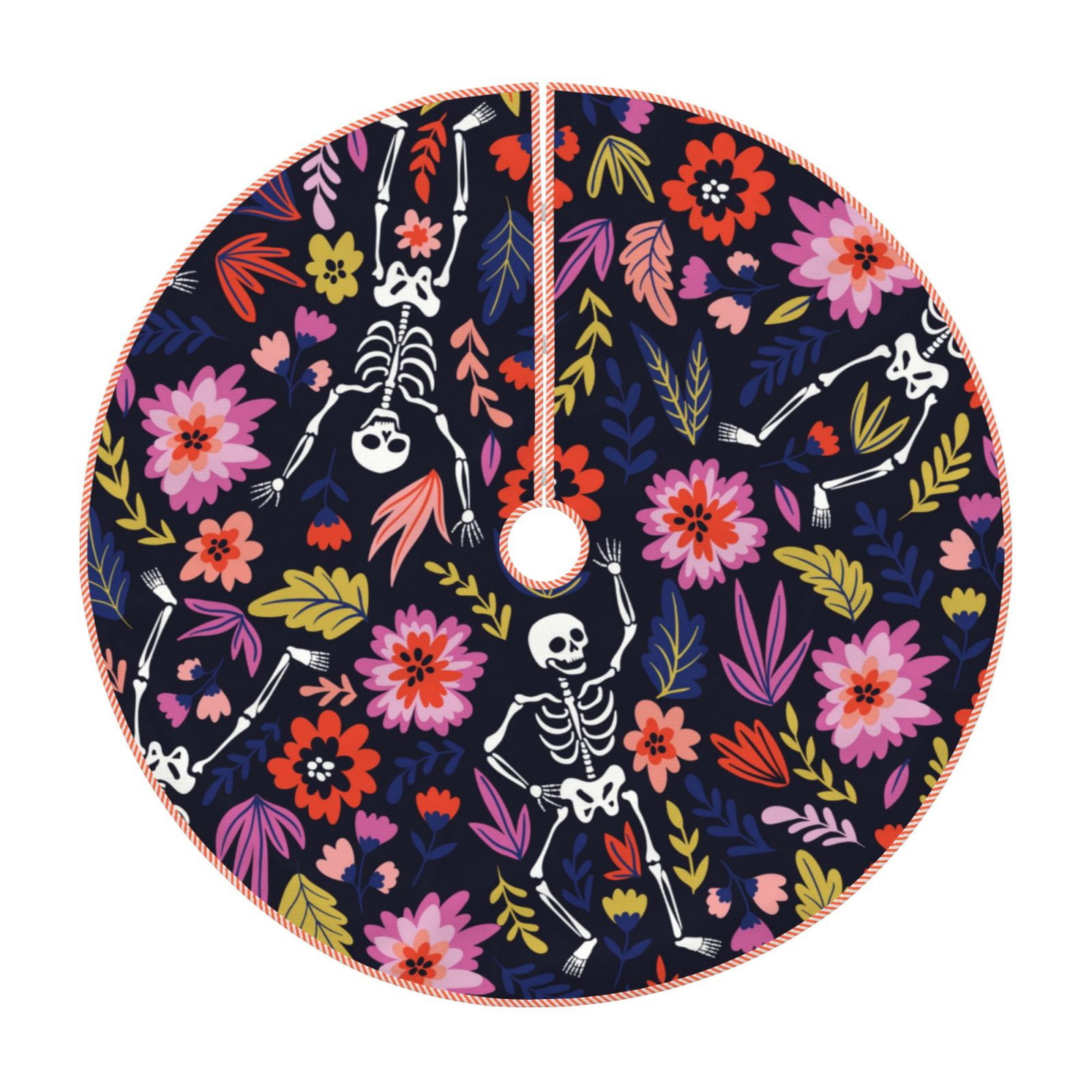 Fuzoiu Dancing Skeletons Floral Garden Print Christmas Tree Skirt,Xmas ...