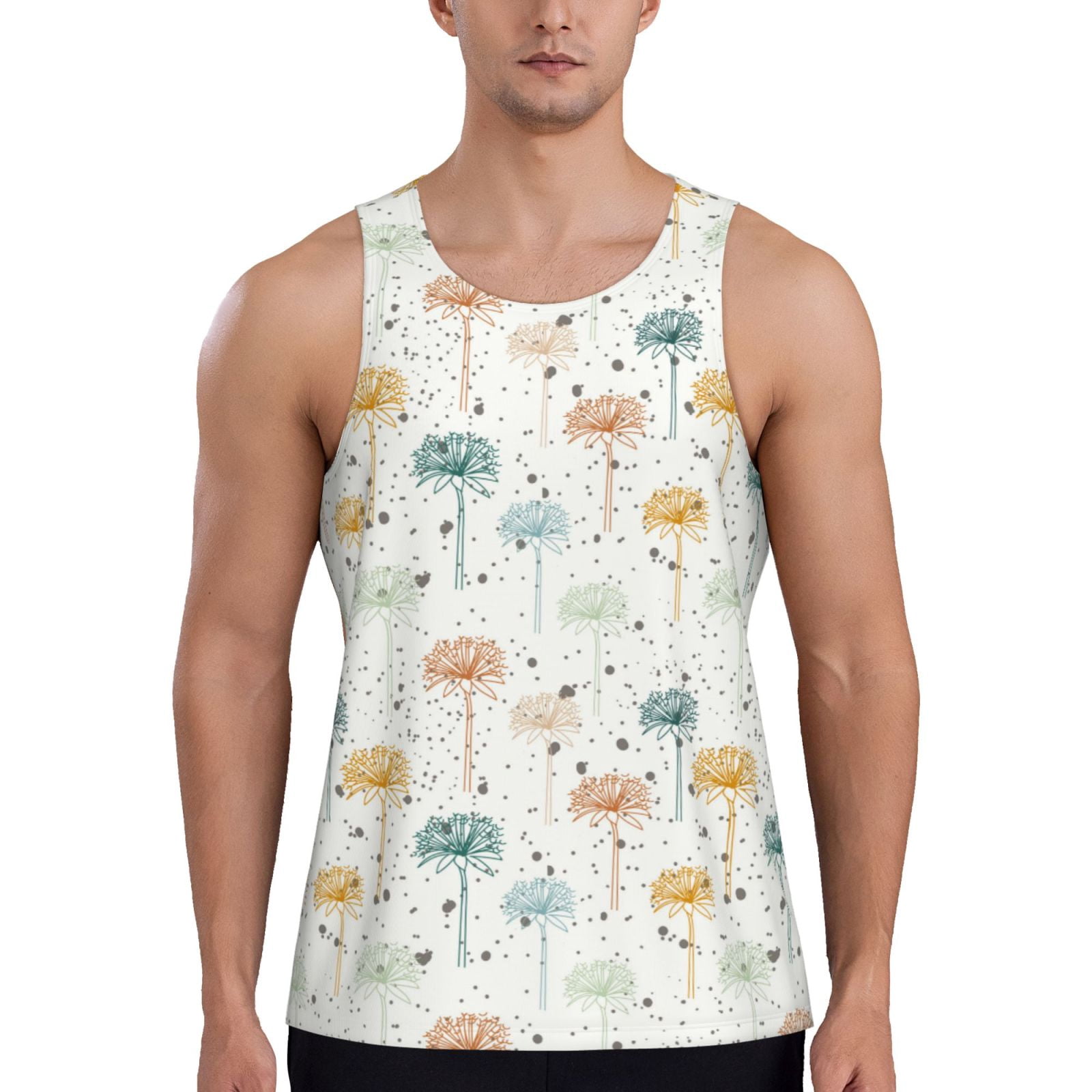 Fuzoiu Dandelion Print Men's Workout Tank Tops,Sleeveless Gym Shirt ...