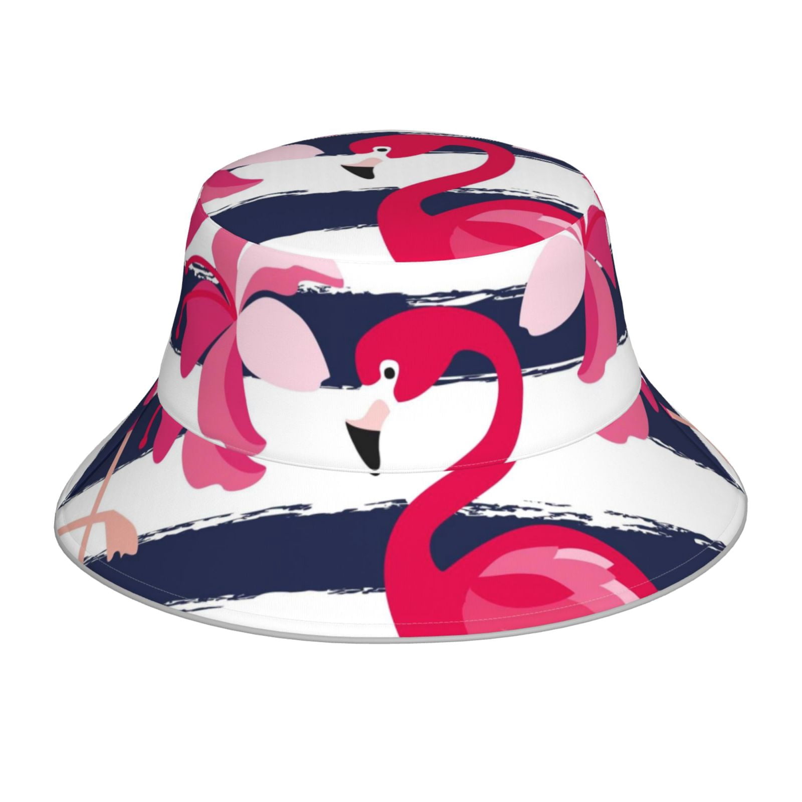 Fuzoiu Dark Blue Stripes and Pink Flamingos Print Reflective Bucket Hat ...