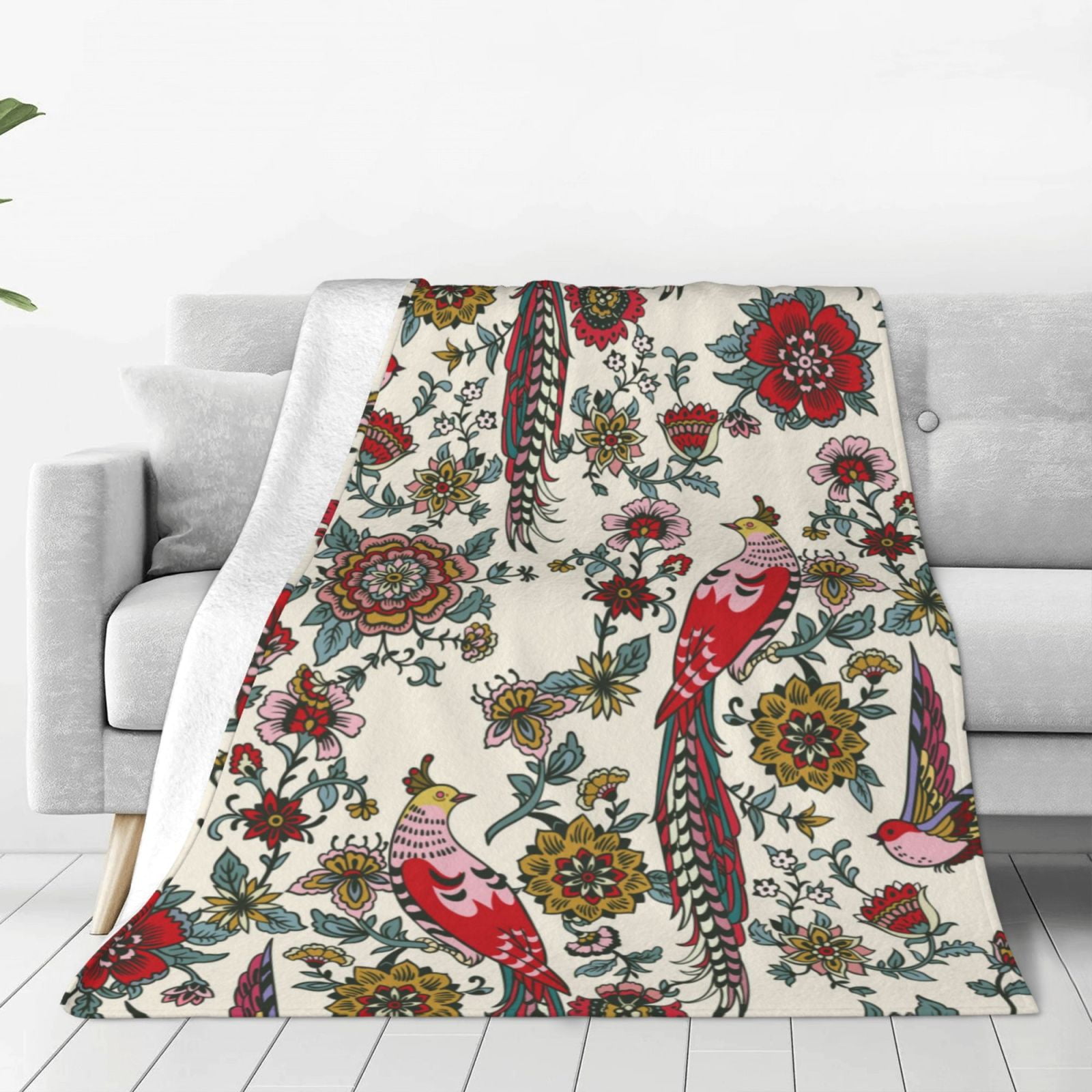 Fuzoiu Dark Enchanted Flowers And Birds Print Ultra-Soft Micro Fleece ...