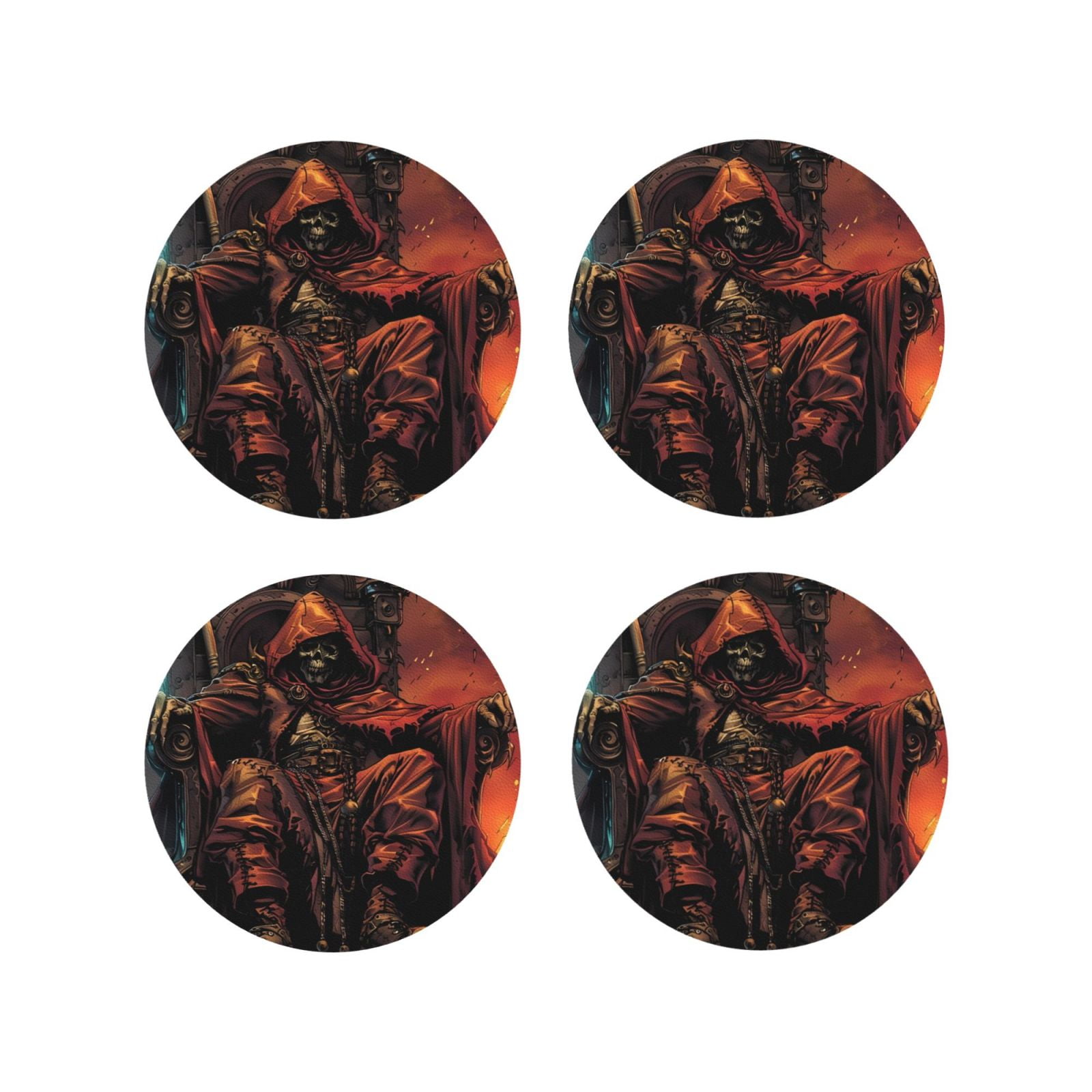 Fuzoiu Dark Skull King Throne Print Leather Coasters Set,Drink Coasters ...
