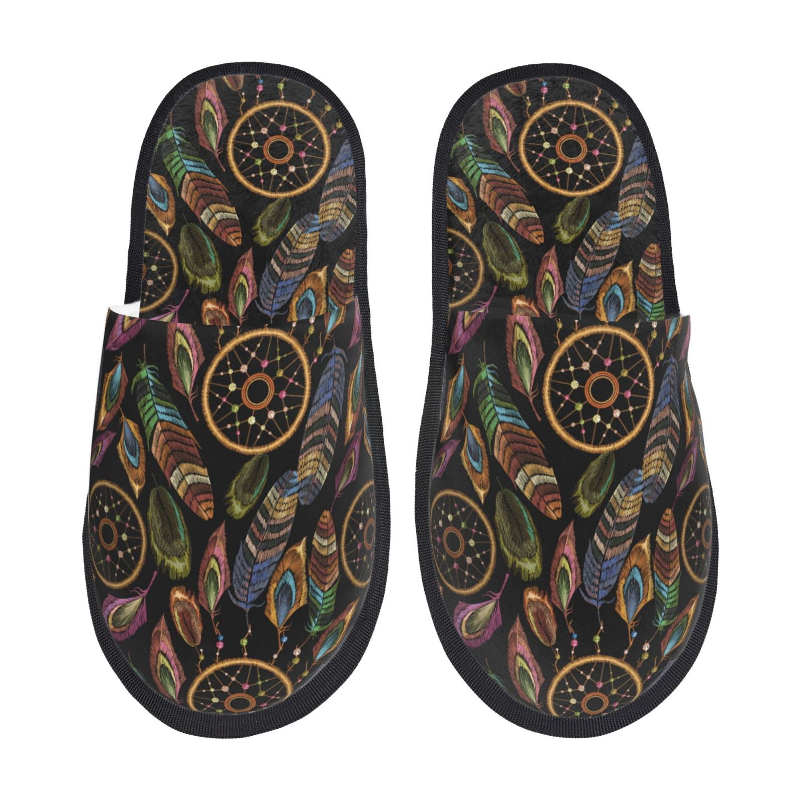 Fuzoiu Decorative Feathers Print Unisex Furry Slippers,Plush Indoor ...