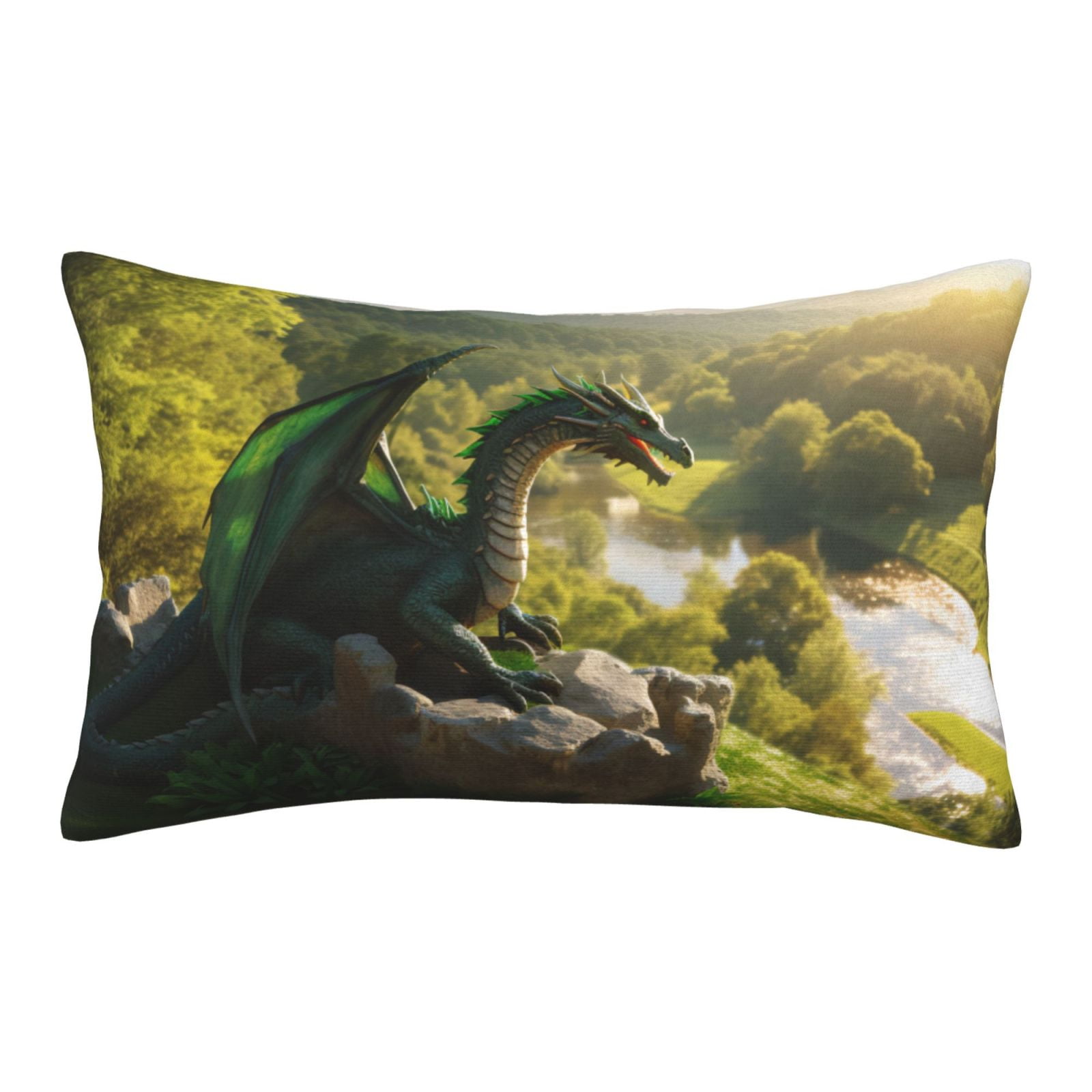 Fuzoiu Deep Forest Stone Green Dragon Print Fuzzy Pillowcases, Super ...