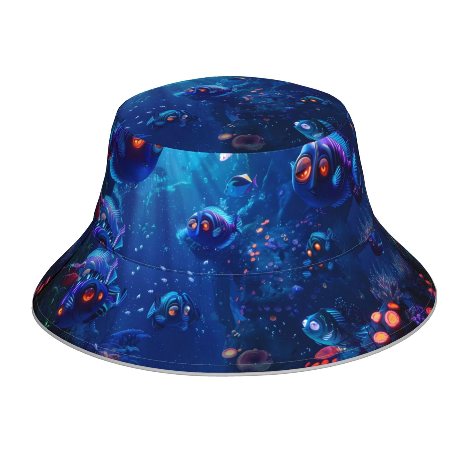 Fuzoiu Deep Sea Glowing Fishes Print Reflective Bucket Hat,Outdoor Hat ...