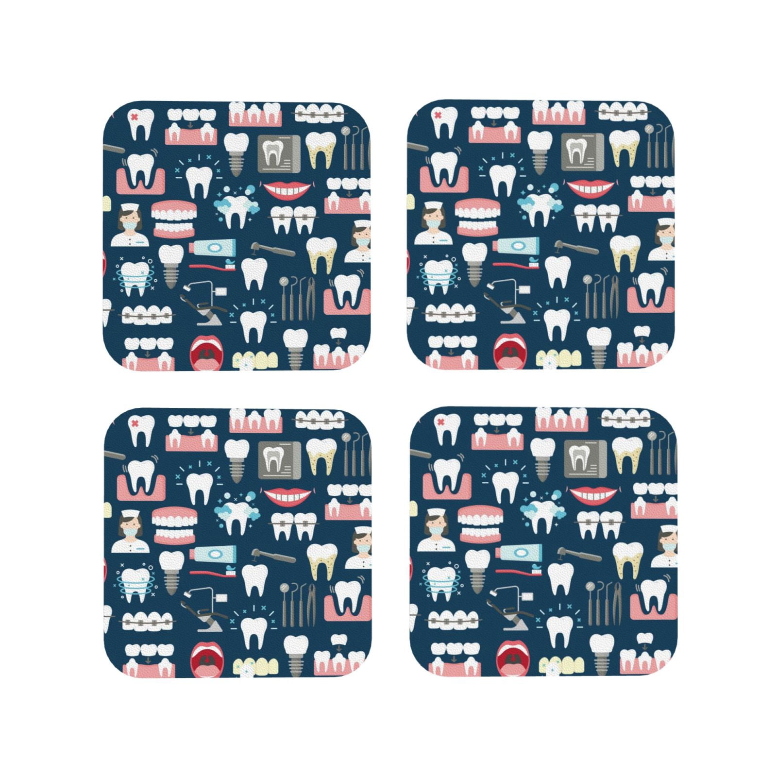 Fuzoiu Dental Print Leather Coasters Set,Drink Coasters Set of 4,for ...