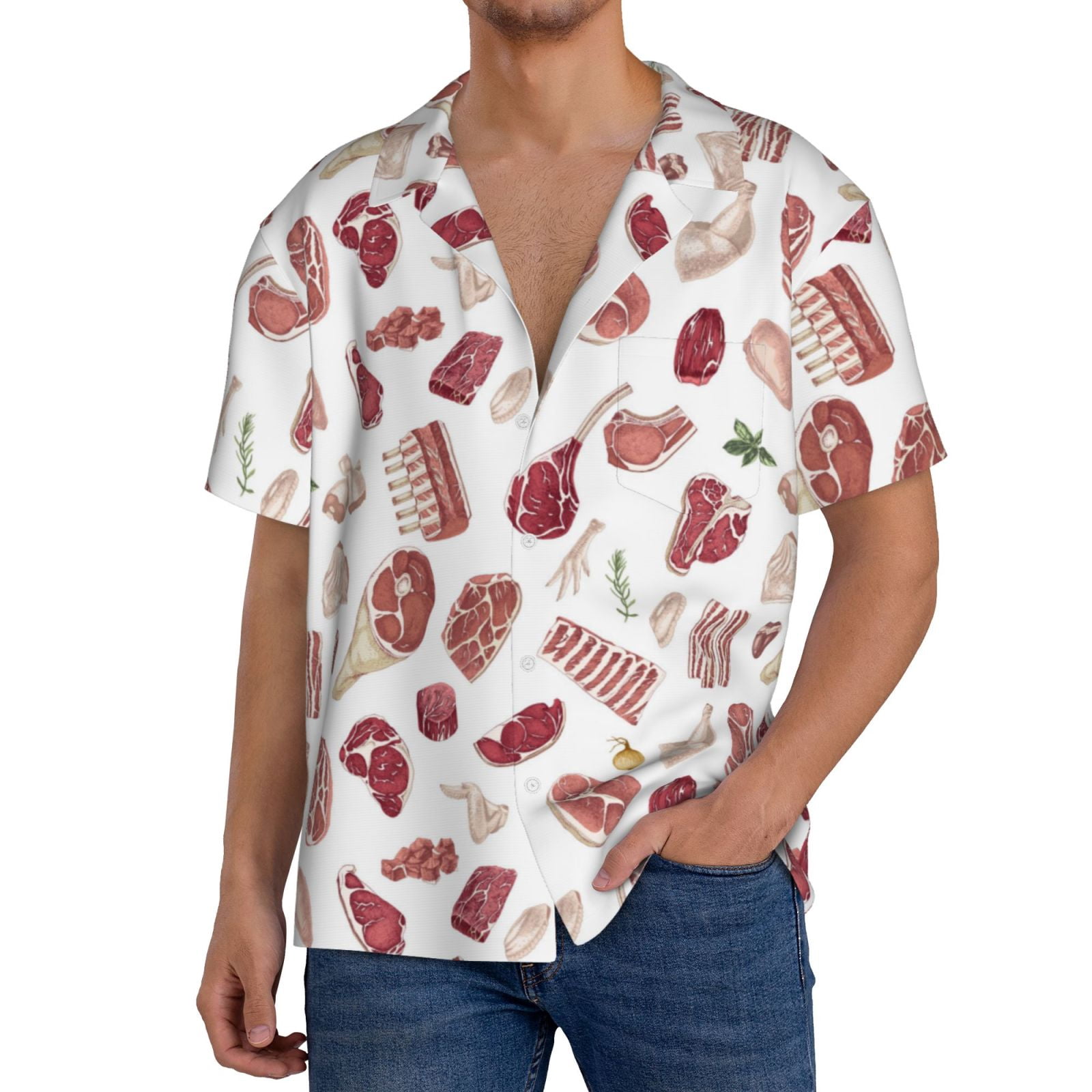Fuzoiu Different Meat Print Men's Casual Short,Men's Short Sleeve Shirt ...