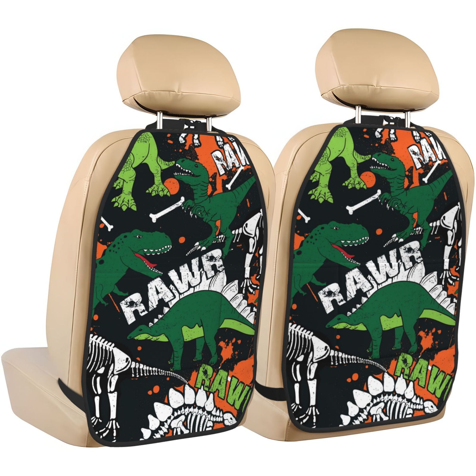 Fuzoiu Dinosaur Skeleton Print 2 Pack Kick Mat Back Seat Protector With ...