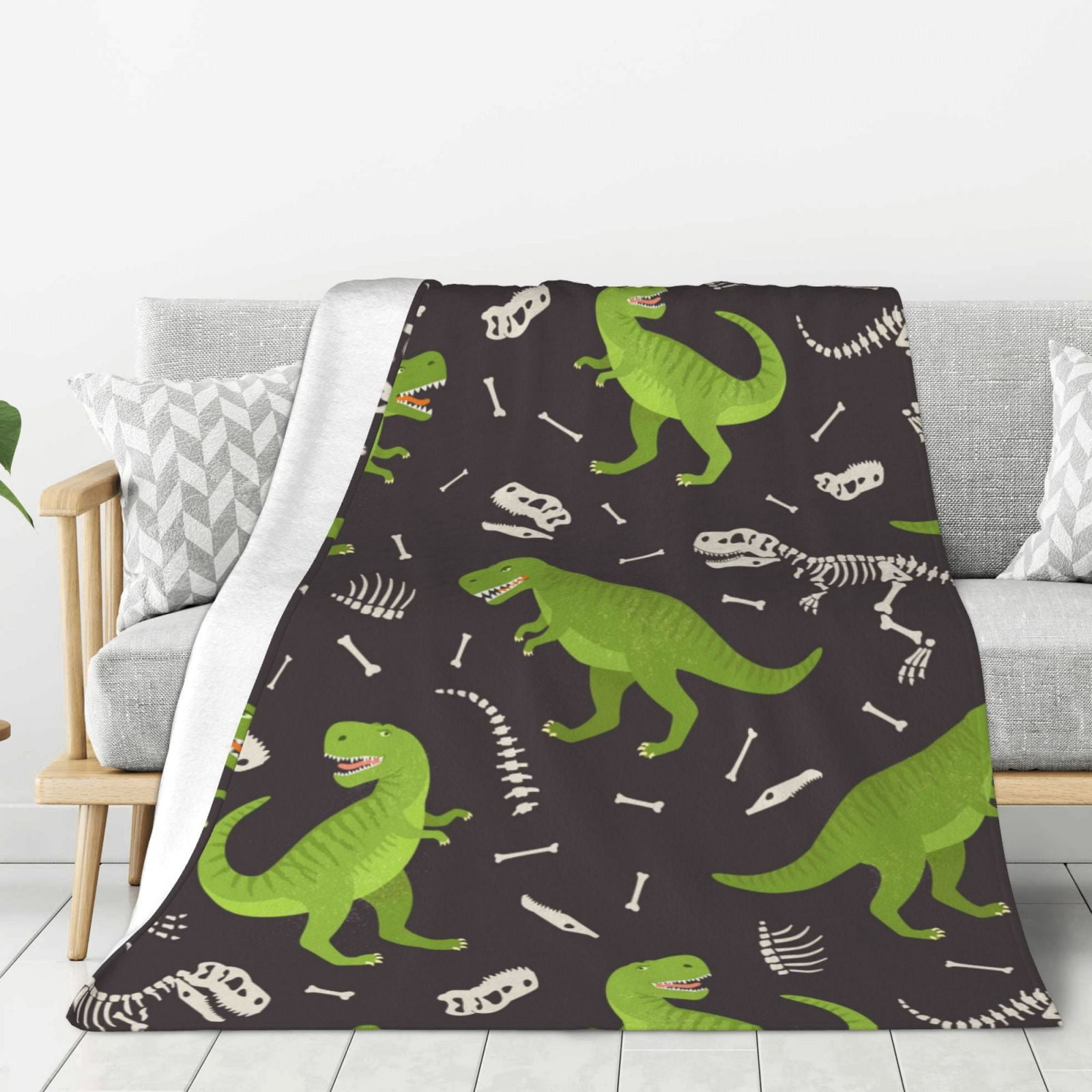 Fuzoiu Dinosaur Skeleton Print Flannel Throw Blanket,Light Weight Warm ...