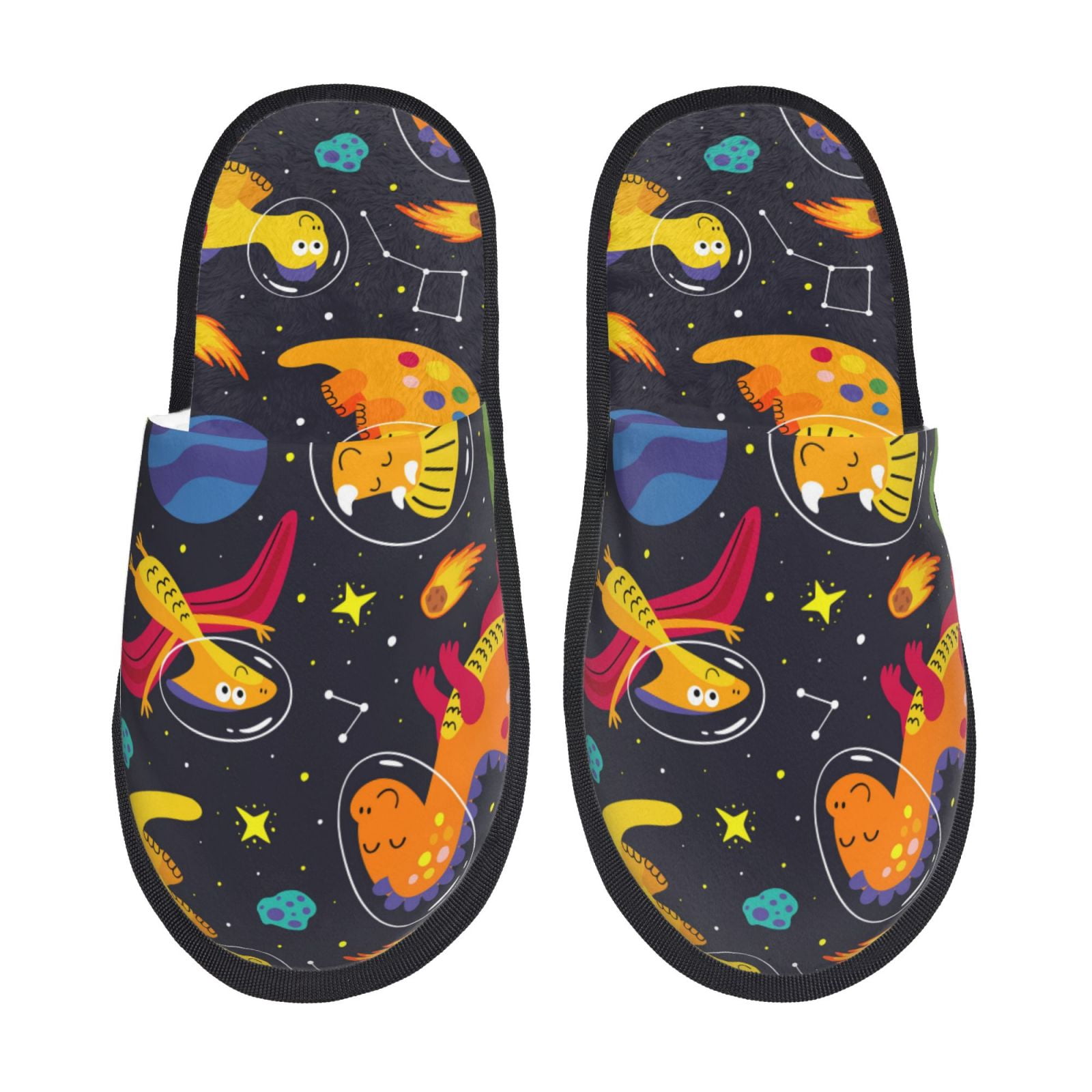Fuzoiu Dinosaurs in Space Print Unisex Furry Slippers,Plush Indoor ...