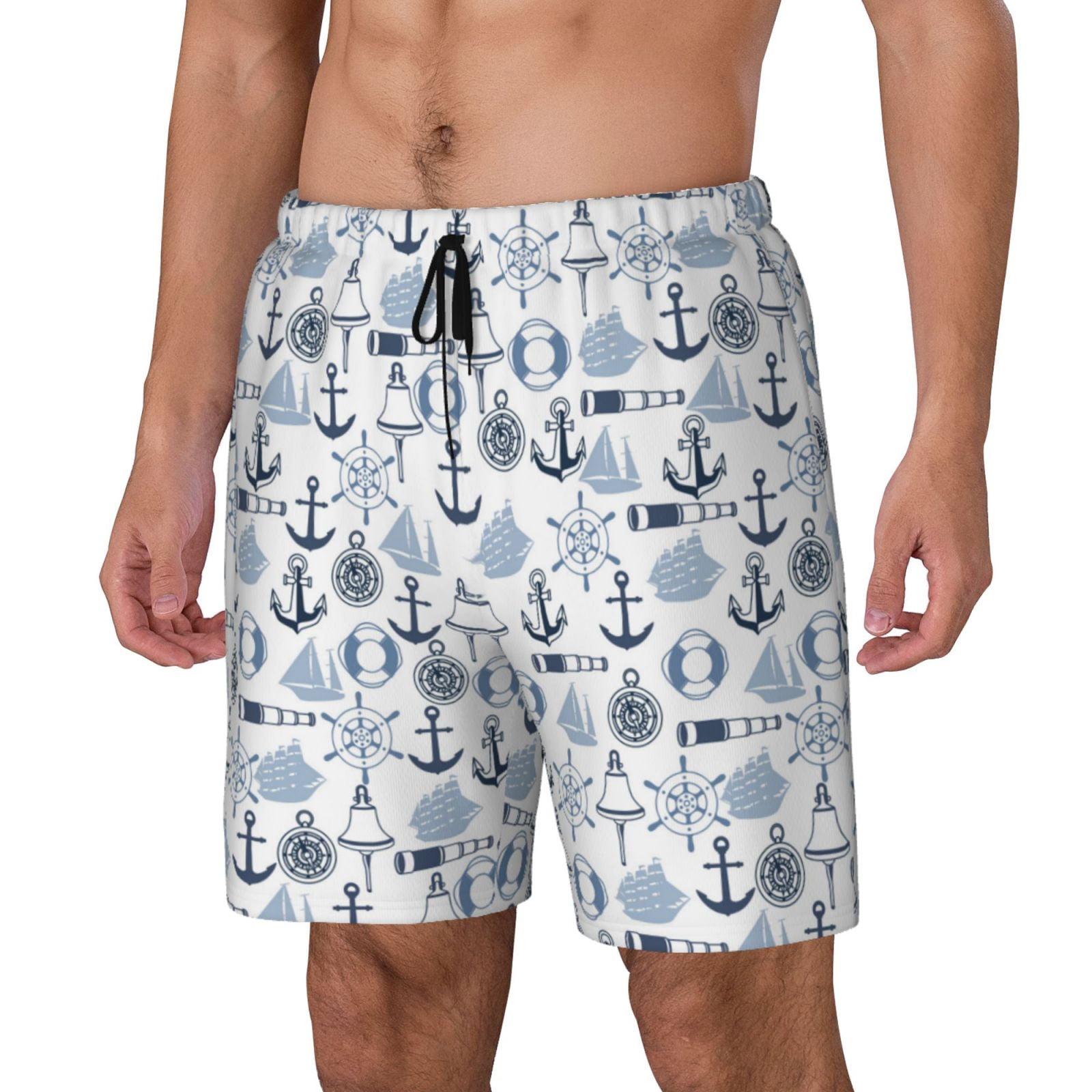 Fuzoiu Dock Rudder Print Men's Swim Shorts,Quick-Dry Double-Layer Swim ...