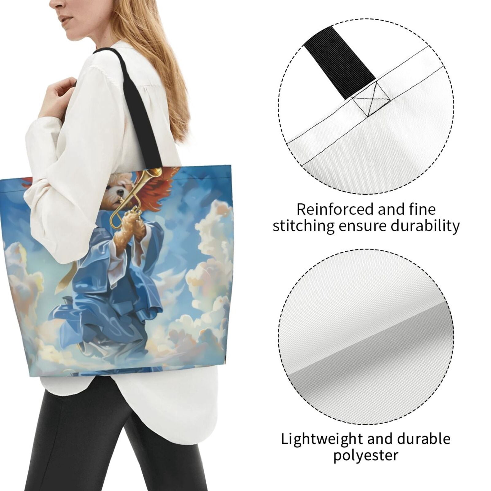 Fuzoiu Dog Angel Ascension Print Tote Bags for Women,Shoulder Bag, Gym ...
