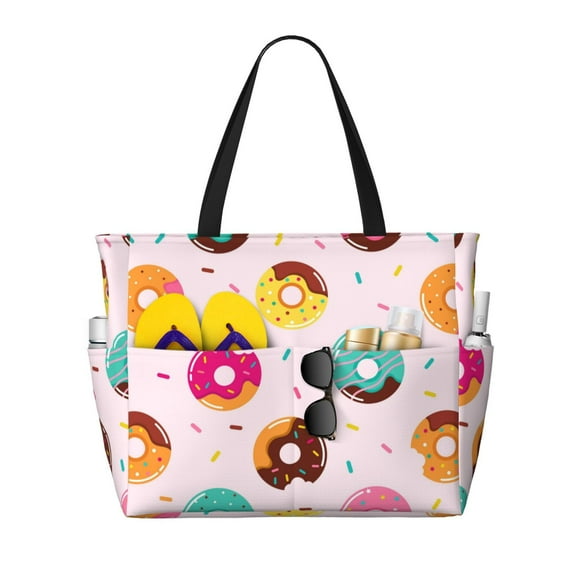 Fuzoiu Donut Print Waterproof Beach Tote Bag for Women Girls with ...