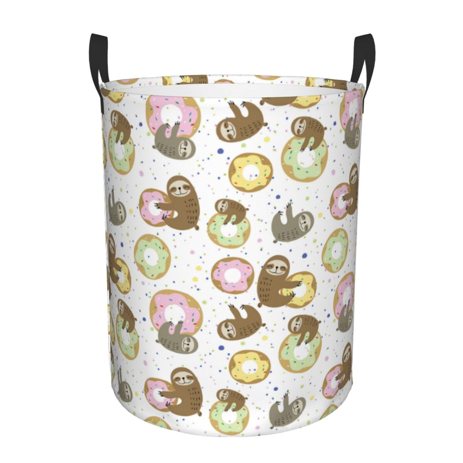 Fuzoiu Donut Sloth Print Circular Hamper,Laundry Basket with Handle ...