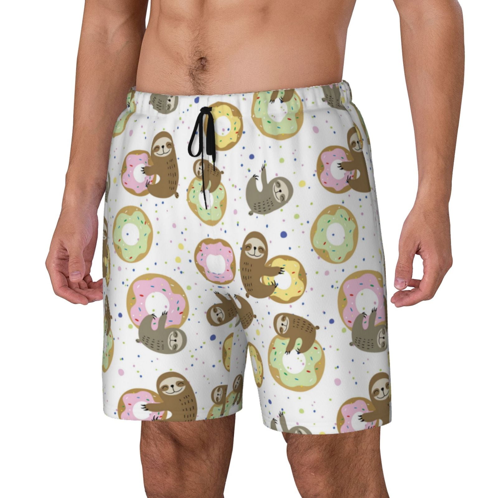 Fuzoiu Donut Sloth Print Men's Swim Shorts,Quick-Dry Double-Layer Swim ...