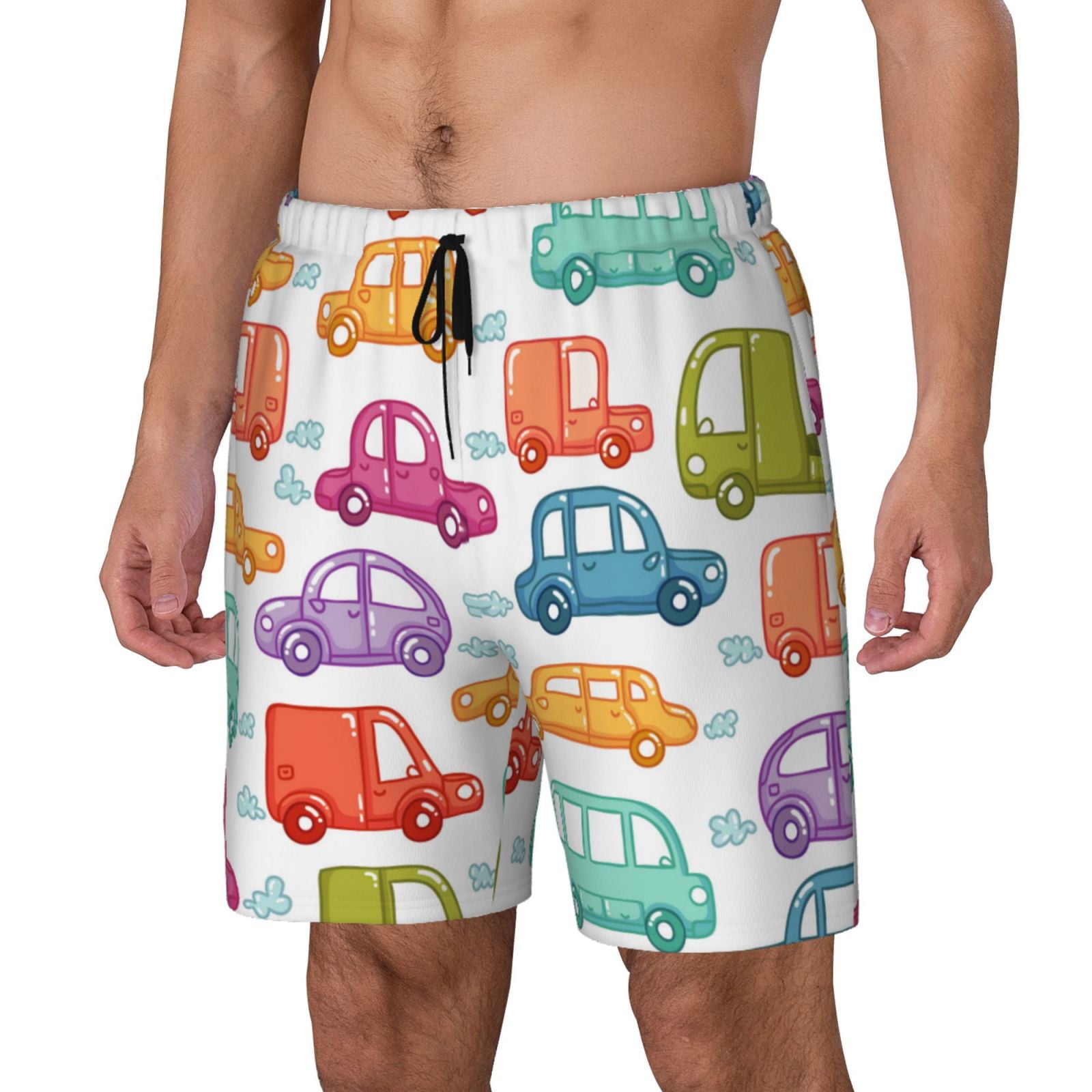 Fuzoiu Doodle Cars Print Men's Swim Shorts,Quick-Dry Double-Layer Swim ...