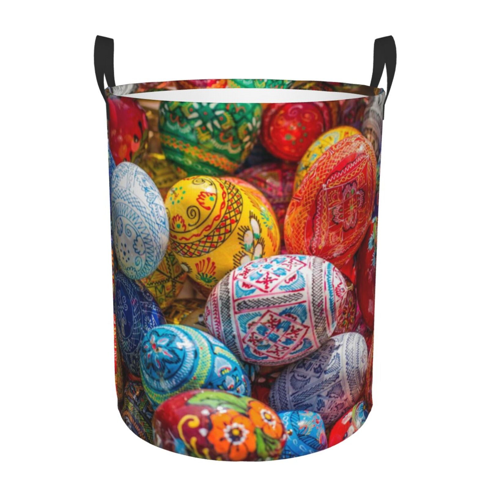 Fuzoiu Easter Eggs Print Circular Hamper,Laundry Basket with Handle ...