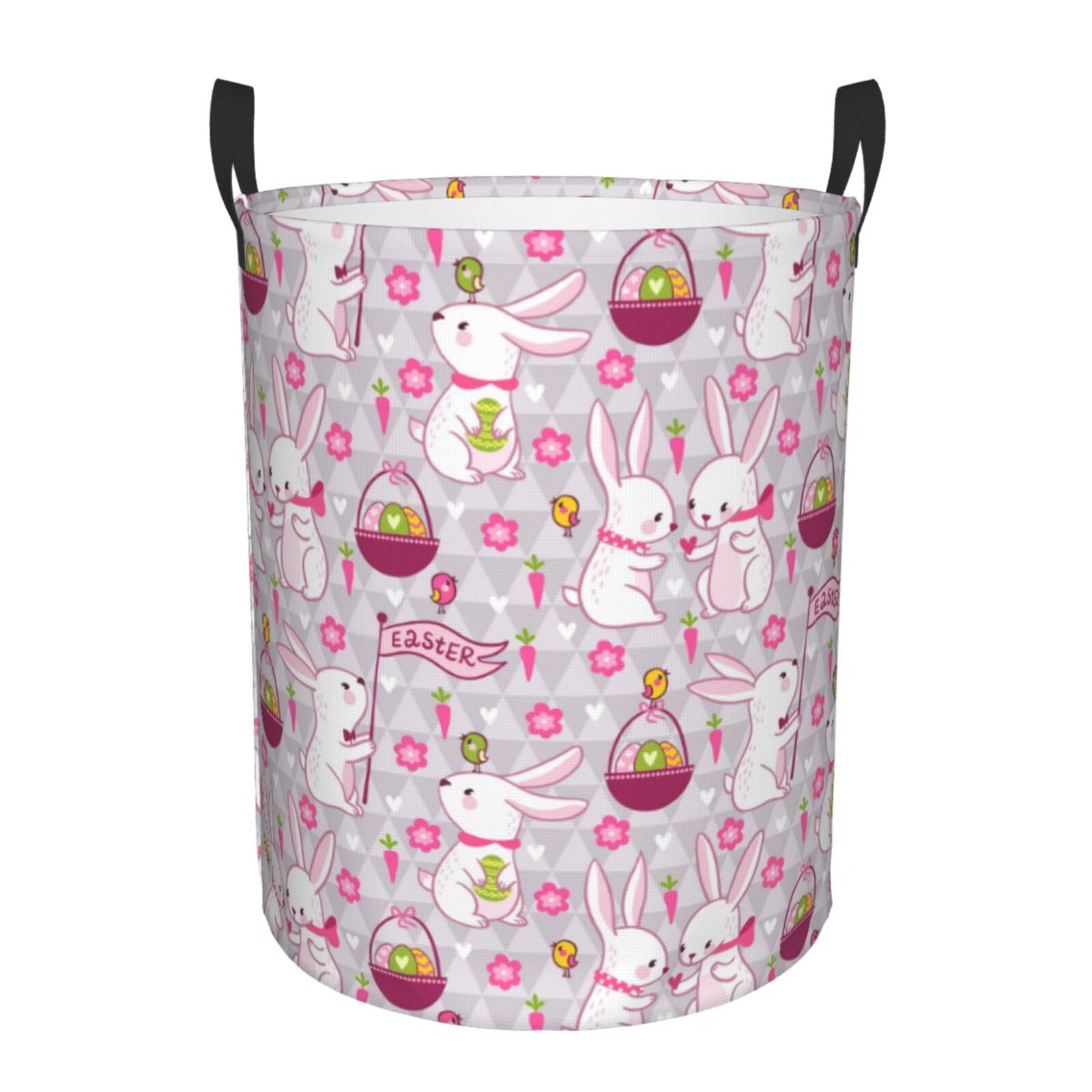 Fuzoiu Easter Rabbit Print Circular Hamper,Laundry Basket with Handle ...