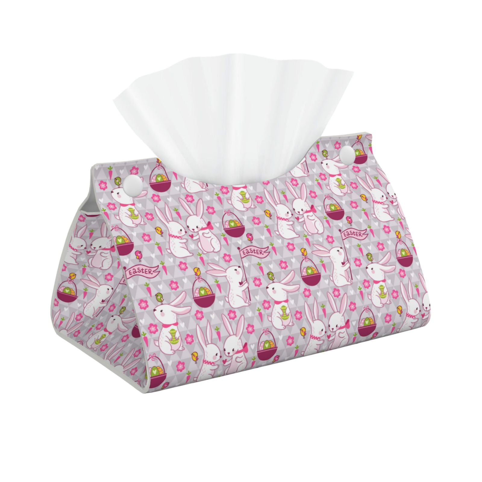 Fuzoiu Easter Rabbit Print Tissue Box Cover, PU Leather Tissue Holder ...