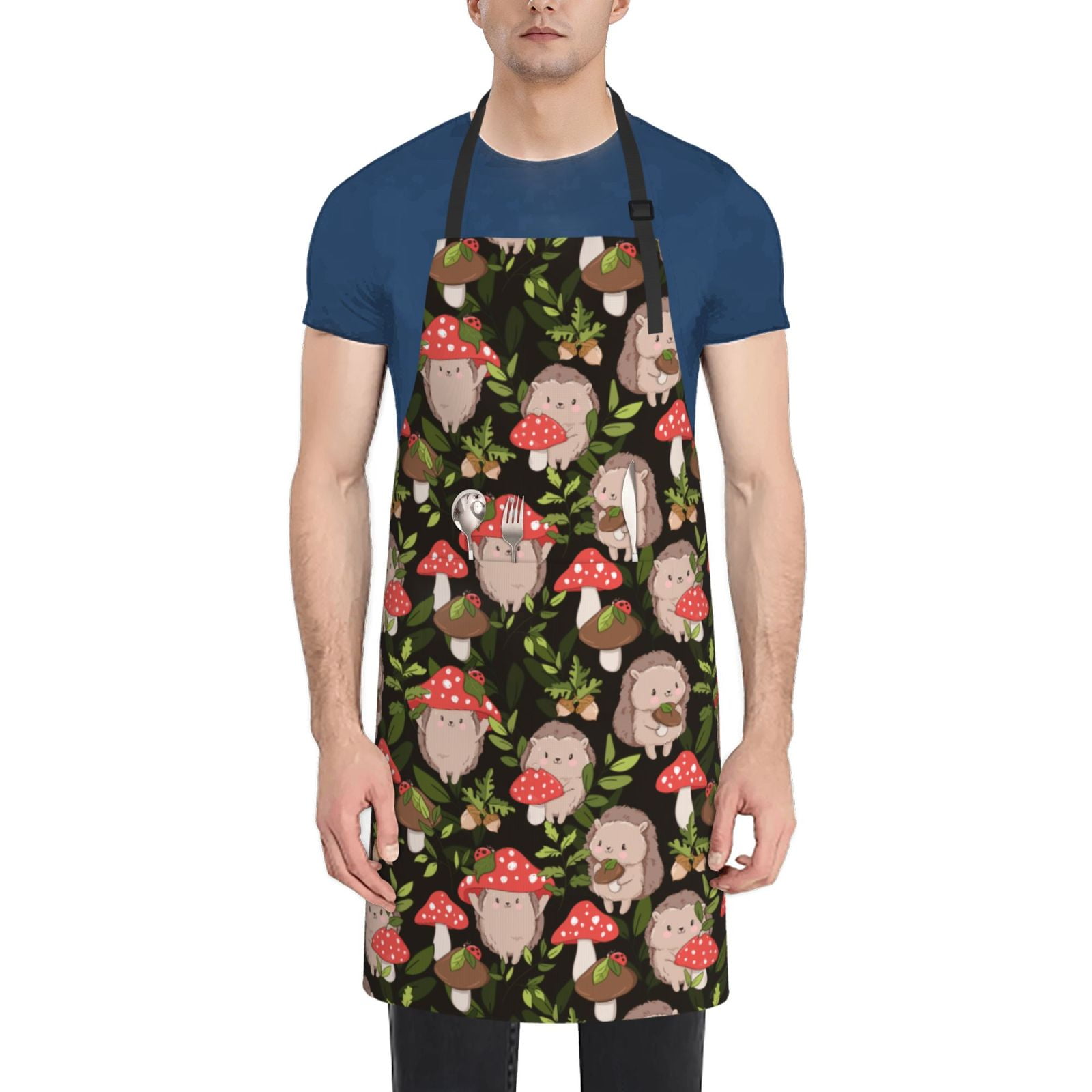 Fuzoiu Edgehog and Mushrooms Print Adjustable Waterproof Apron with ...