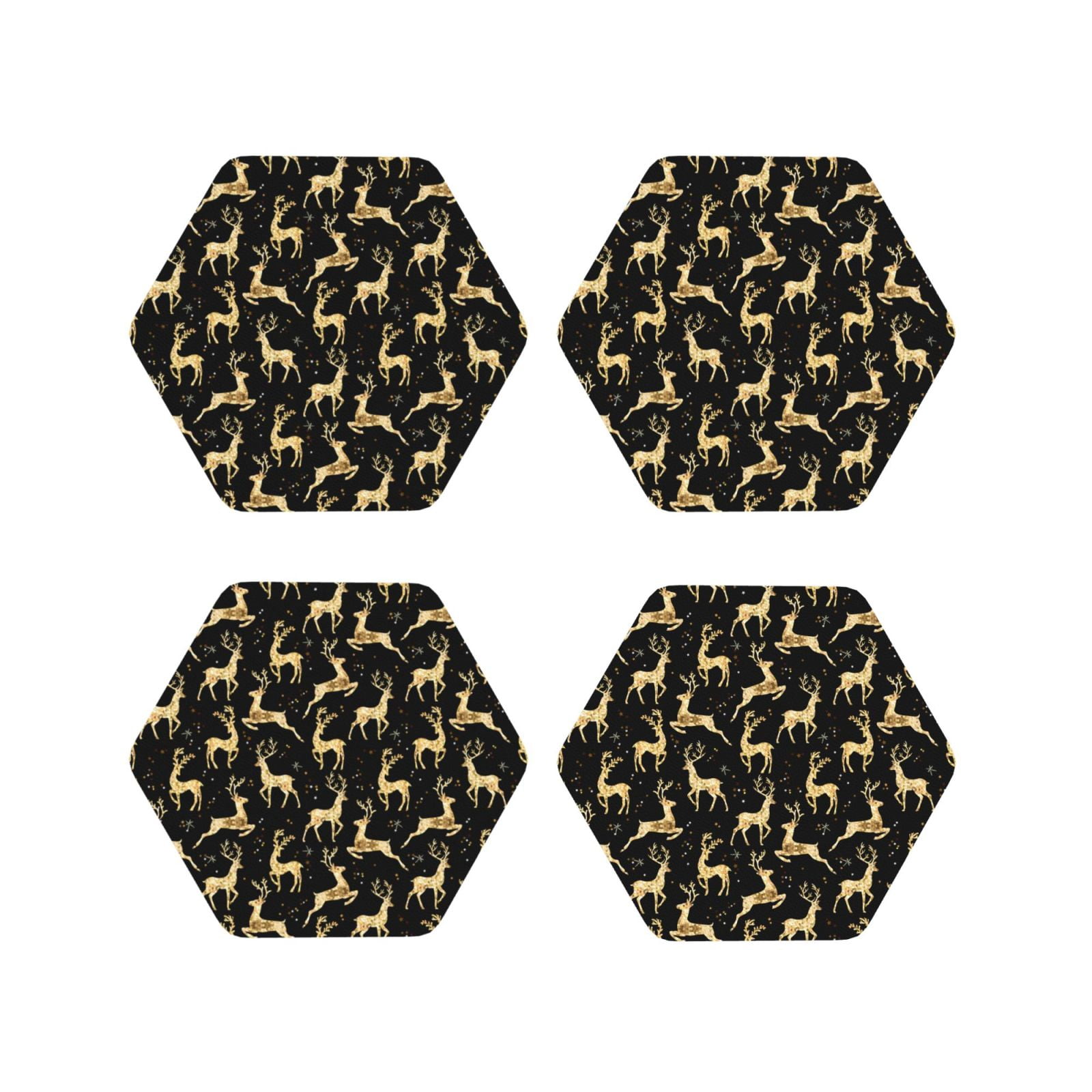 Fuzoiu Elegant Gold Moose Print Leather Coasters Set,Drink Coasters Set ...
