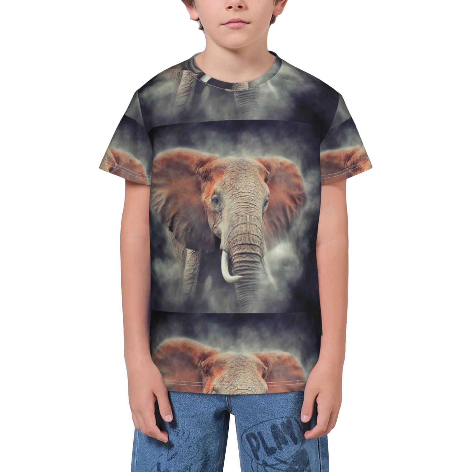 Fuzoiu Elephant in Smoke Print Youth Short Sleeve T-Shirt,Youth Dry-Fit ...