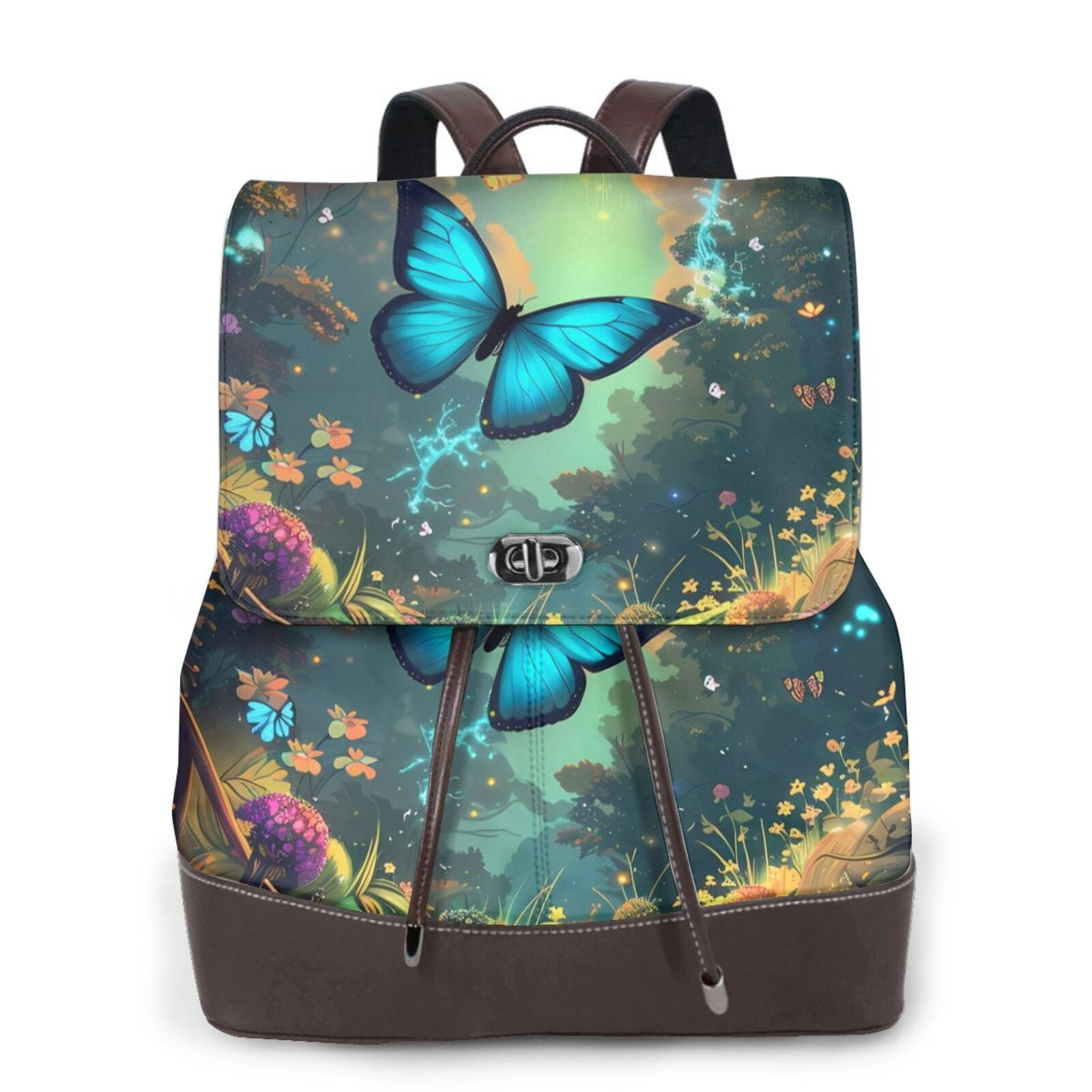 Fuzoiu Enchanted Forest Butterfly A Print Women's Leather Backpack ...