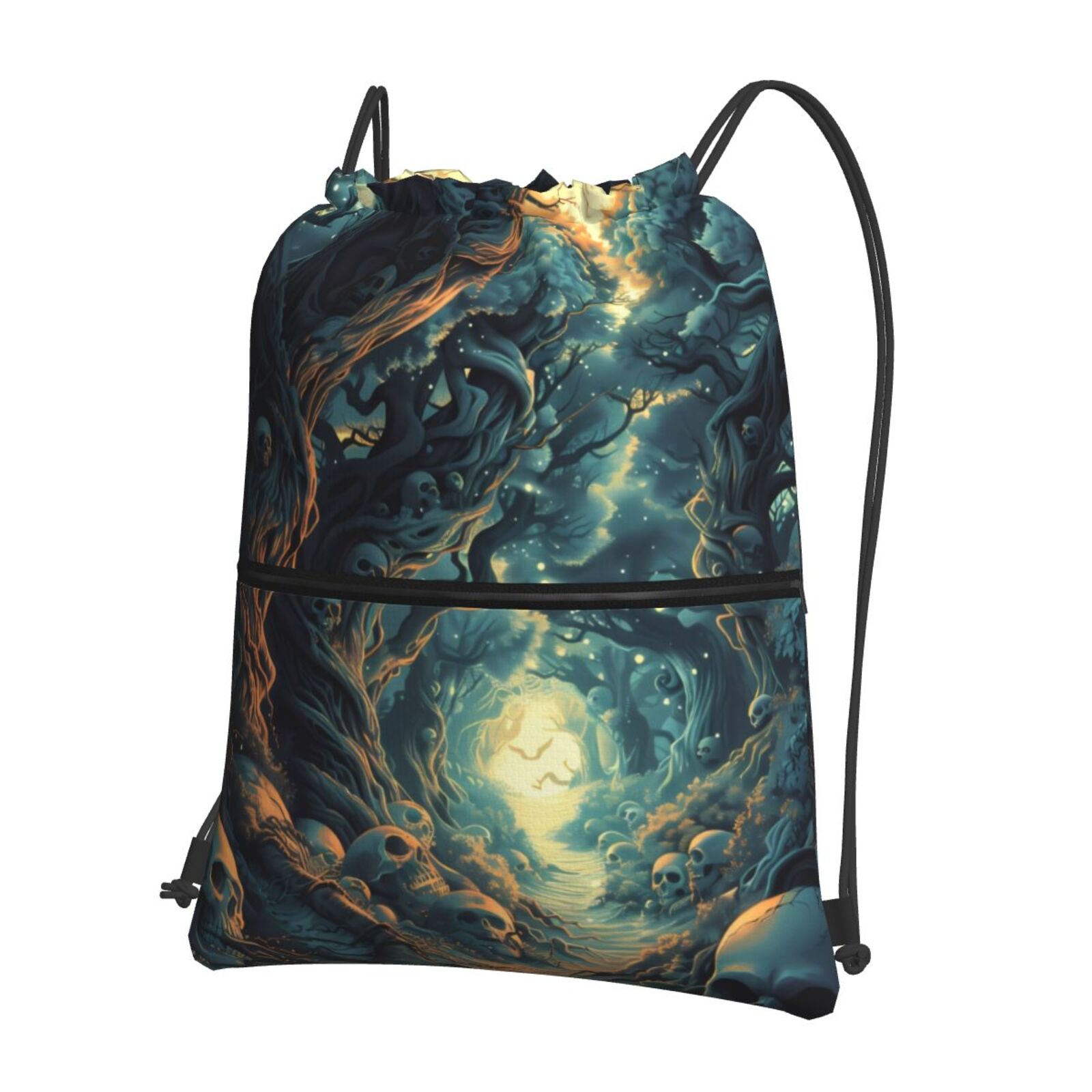 Fuzoiu Enchanted Forest Skull Path Print Drawstring Backpack Water ...