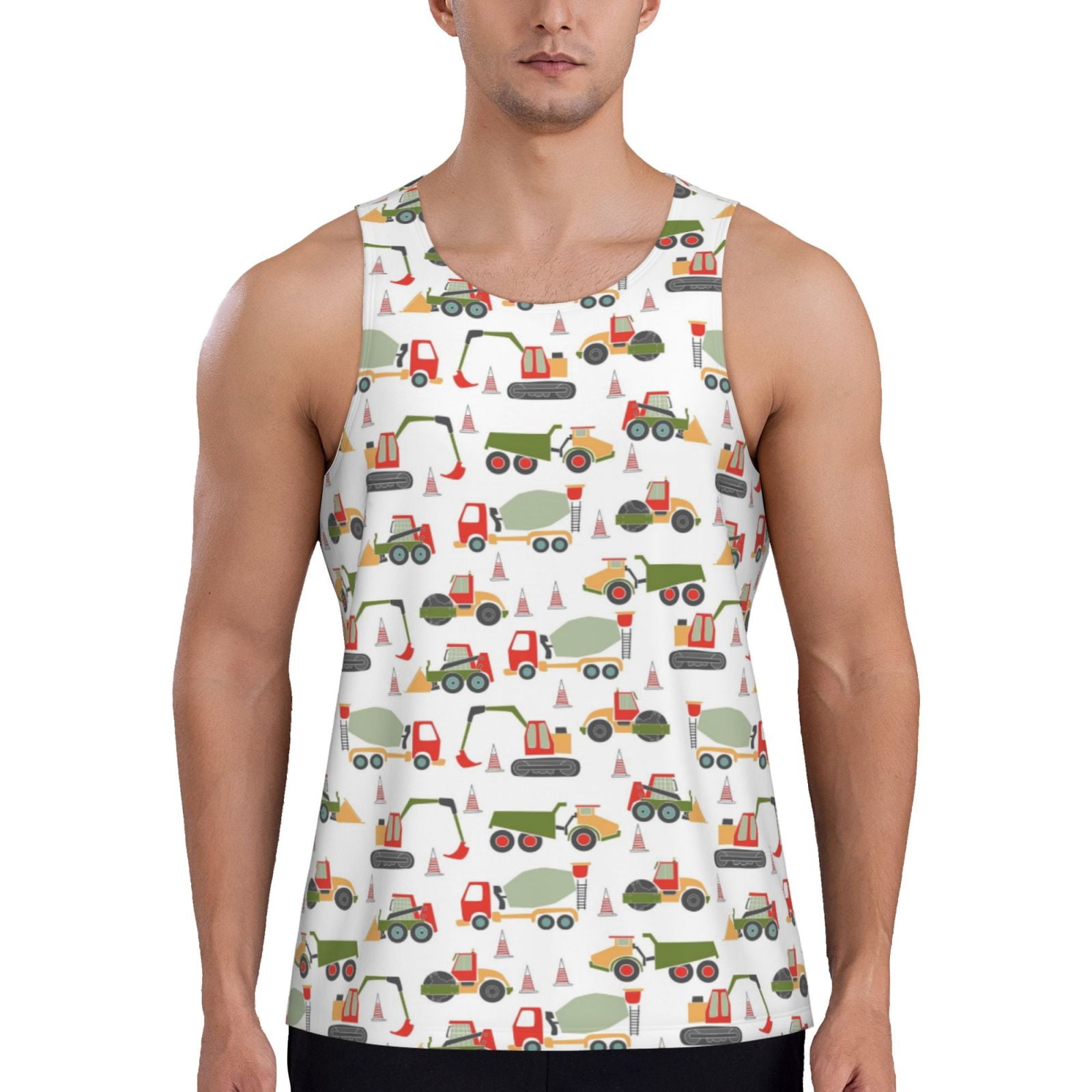 Fuzoiu Excavator Print Men's Workout Tank Tops,Sleeveless Gym Shirt ...