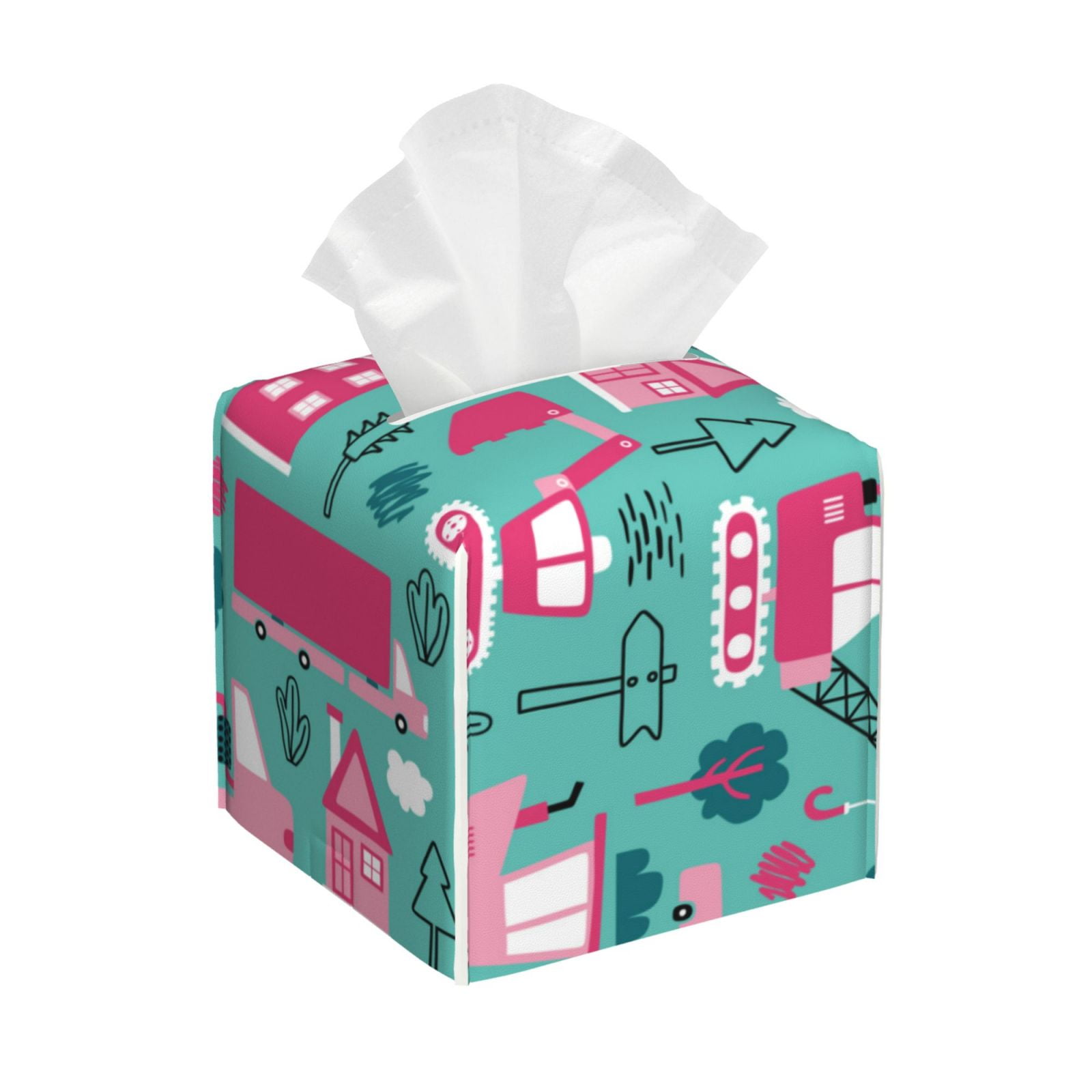 Fuzoiu Excavator Print Tissue Box Cover Holder, Square Leather Tissue ...