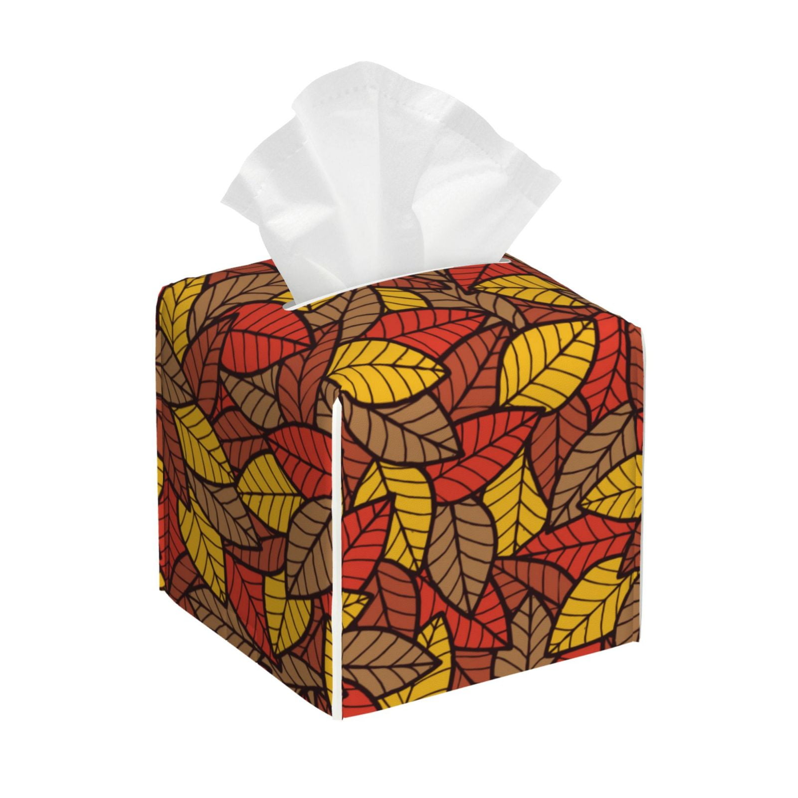 Fuzoiu Fall Leaves Print Tissue Box Cover Holder, Square Leather Tissue ...