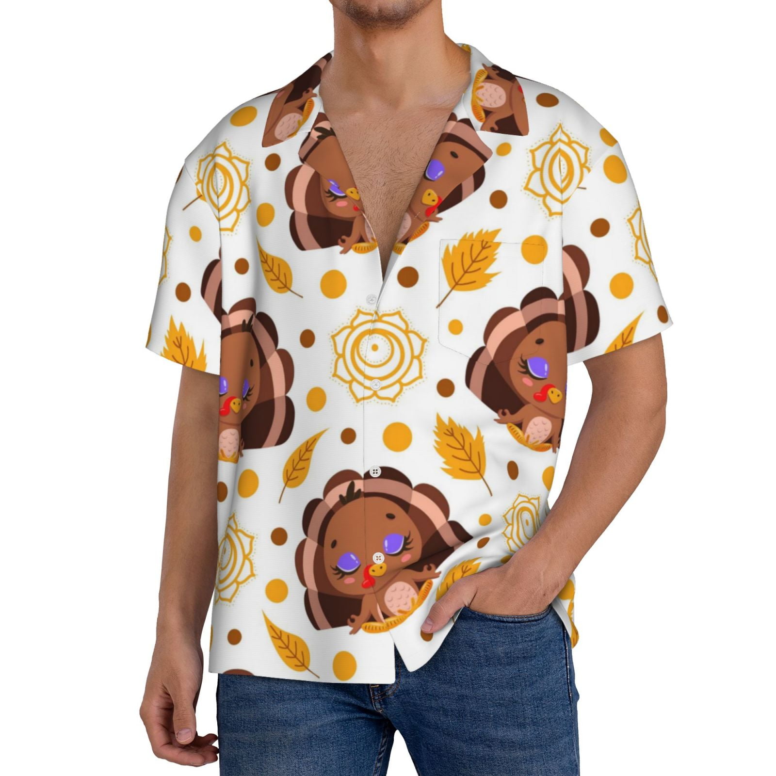 Fuzoiu Fall Turkey Print Men's Casual Short,Men's Short Sleeve Shirt ...