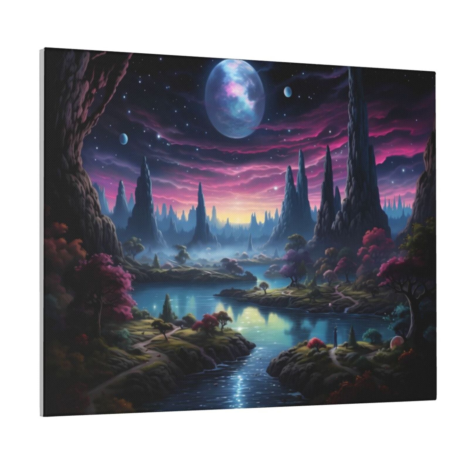 Fuzoiu Fantasy Landscape Starry Night Print Canvas Wall Art for ...
