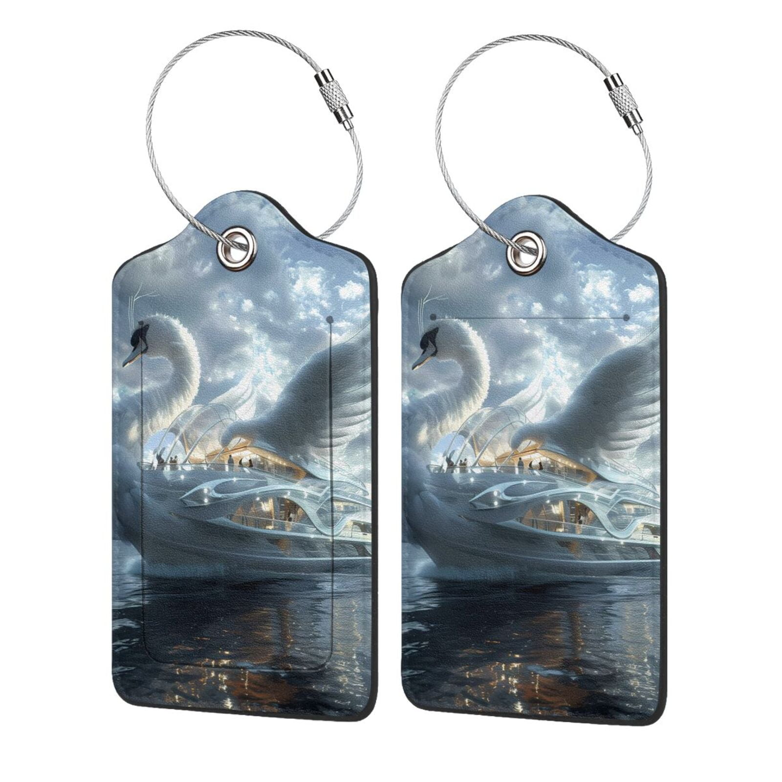 Fuzoiu Fantasy Swan Yacht Design Print Premium Leather Luggage Tag ...