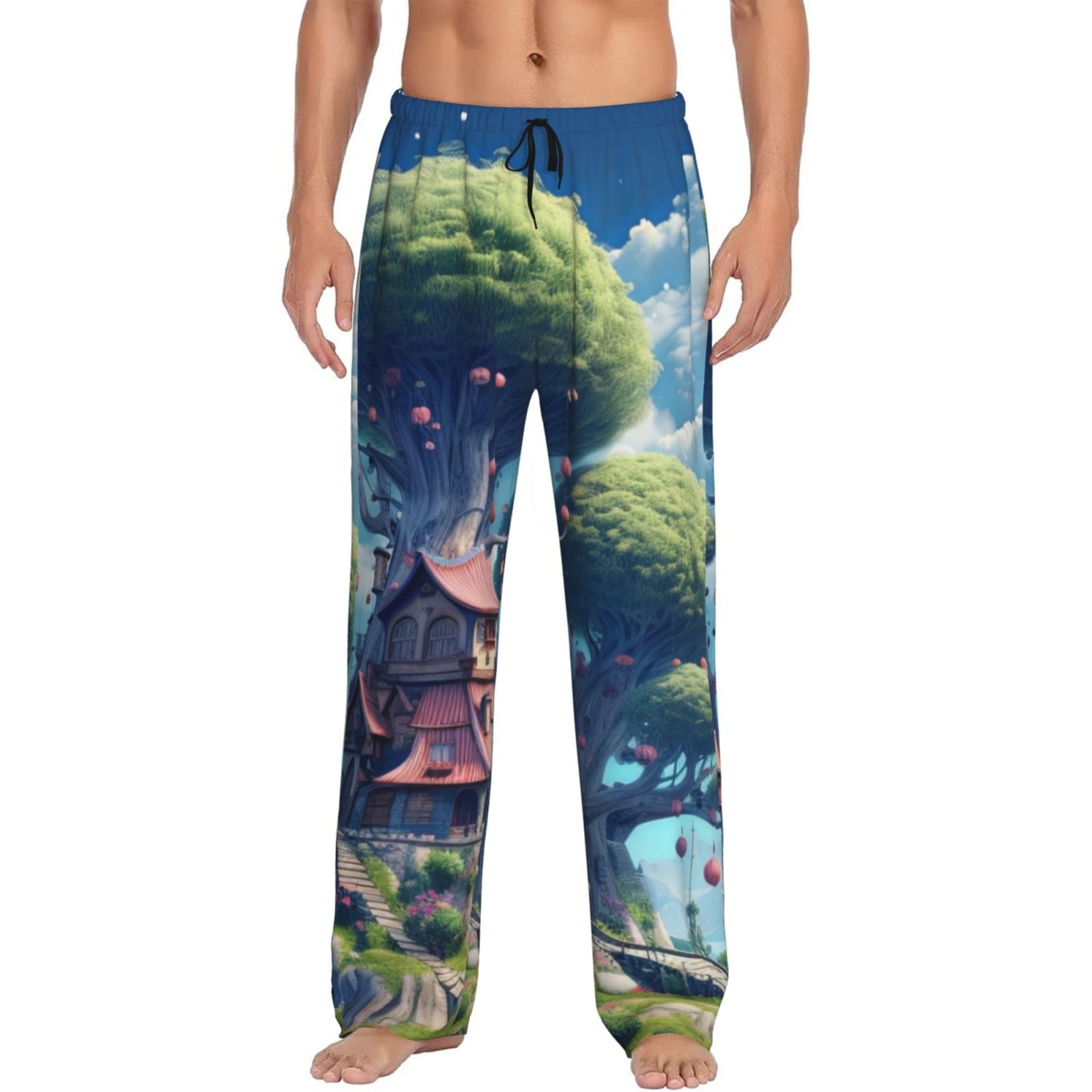 Fuzoiu Fantasy Treehouse Planet Scene Print Men's Pajama Pants,Lounge ...