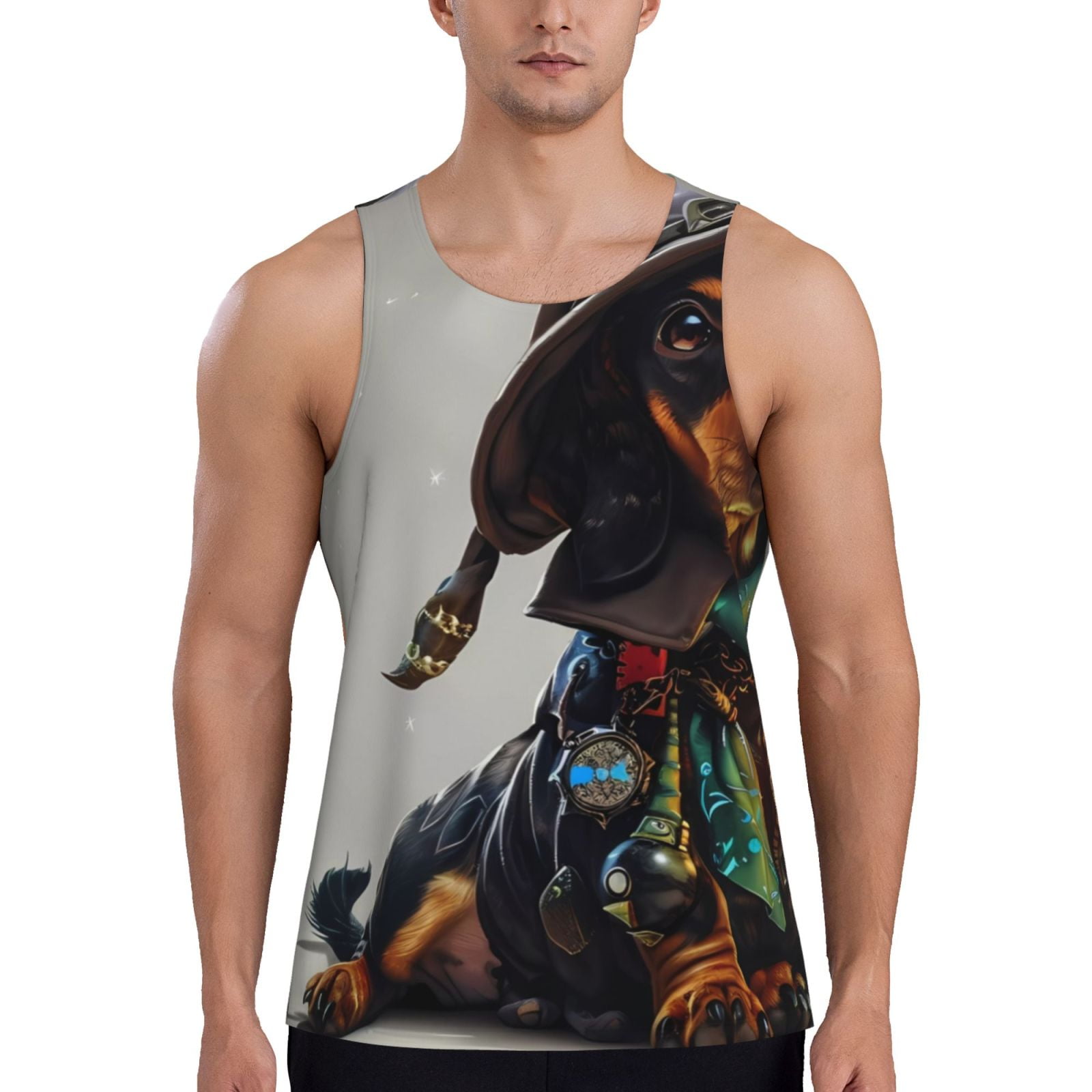 Fuzoiu Fantasy Wizard Dog Art Print Men's Workout Tank Tops,Sleeveless ...