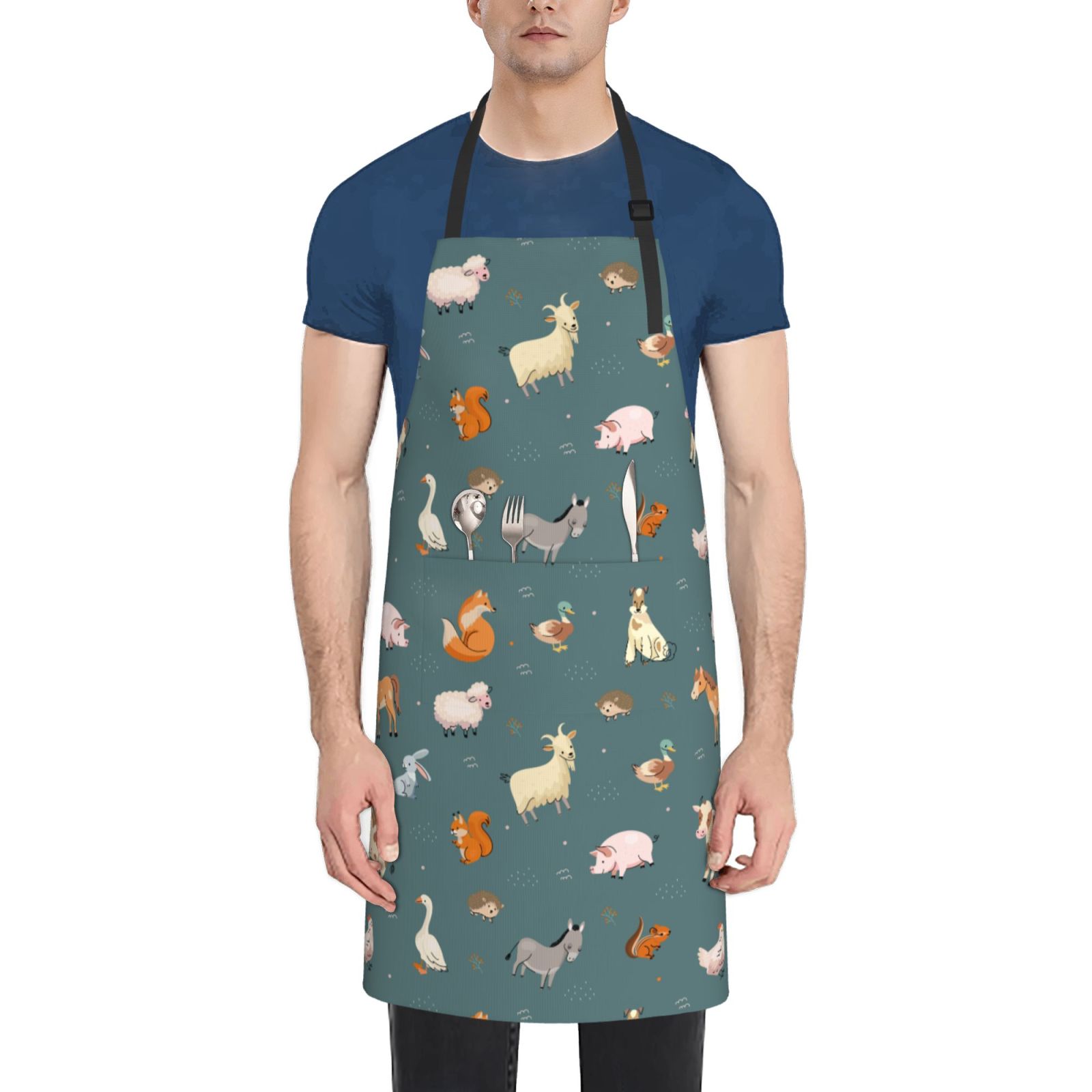Fuzoiu Farm Animal Print Adjustable Waterproof Apron with Pockets ...