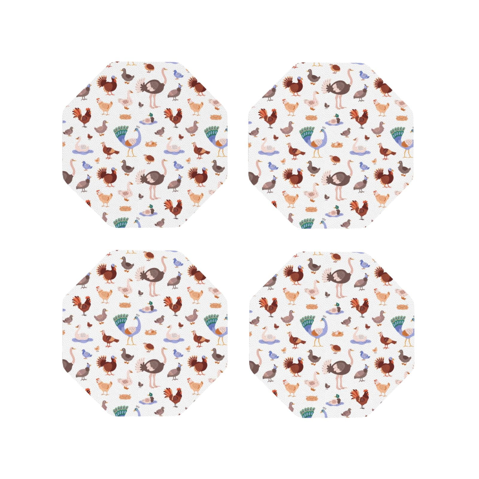 Fuzoiu Farm Birds Goose Print Leather Coasters Set,Drink Coasters Set ...