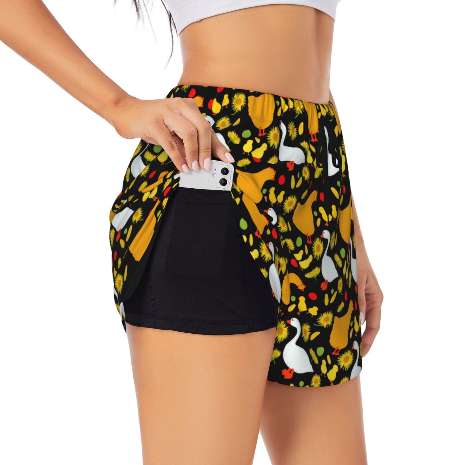 Fuzoiu Farm Goose Print Women's Athletic Shorts, Double-Layer Running ...