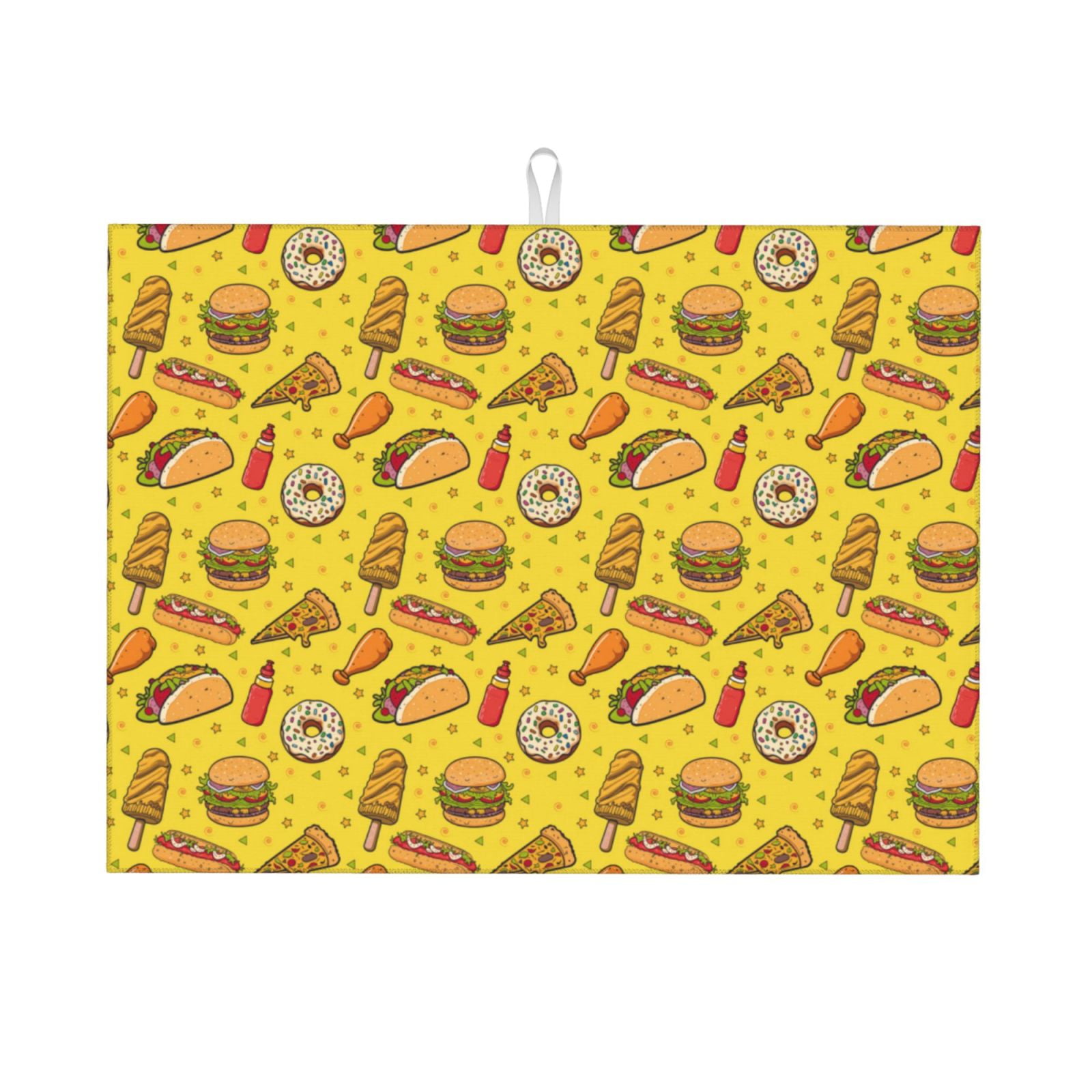 Fuzoiu Fast Food 1 Print Absorbent, Reversible Microfiber Dish Drying ...