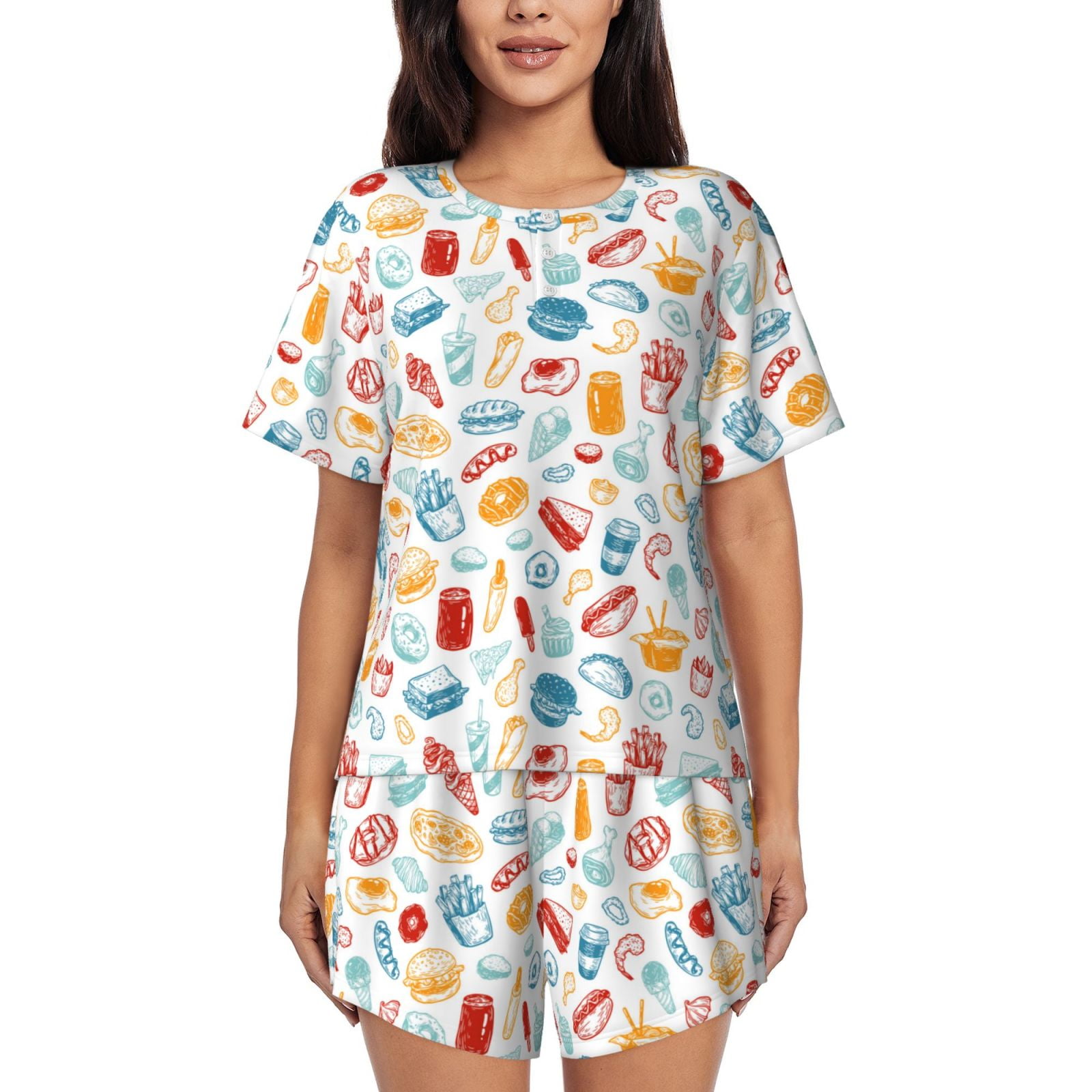 Fuzoiu Fast Food 2 Print Women's Short-Sleeved Pajama Set,Lounge ...