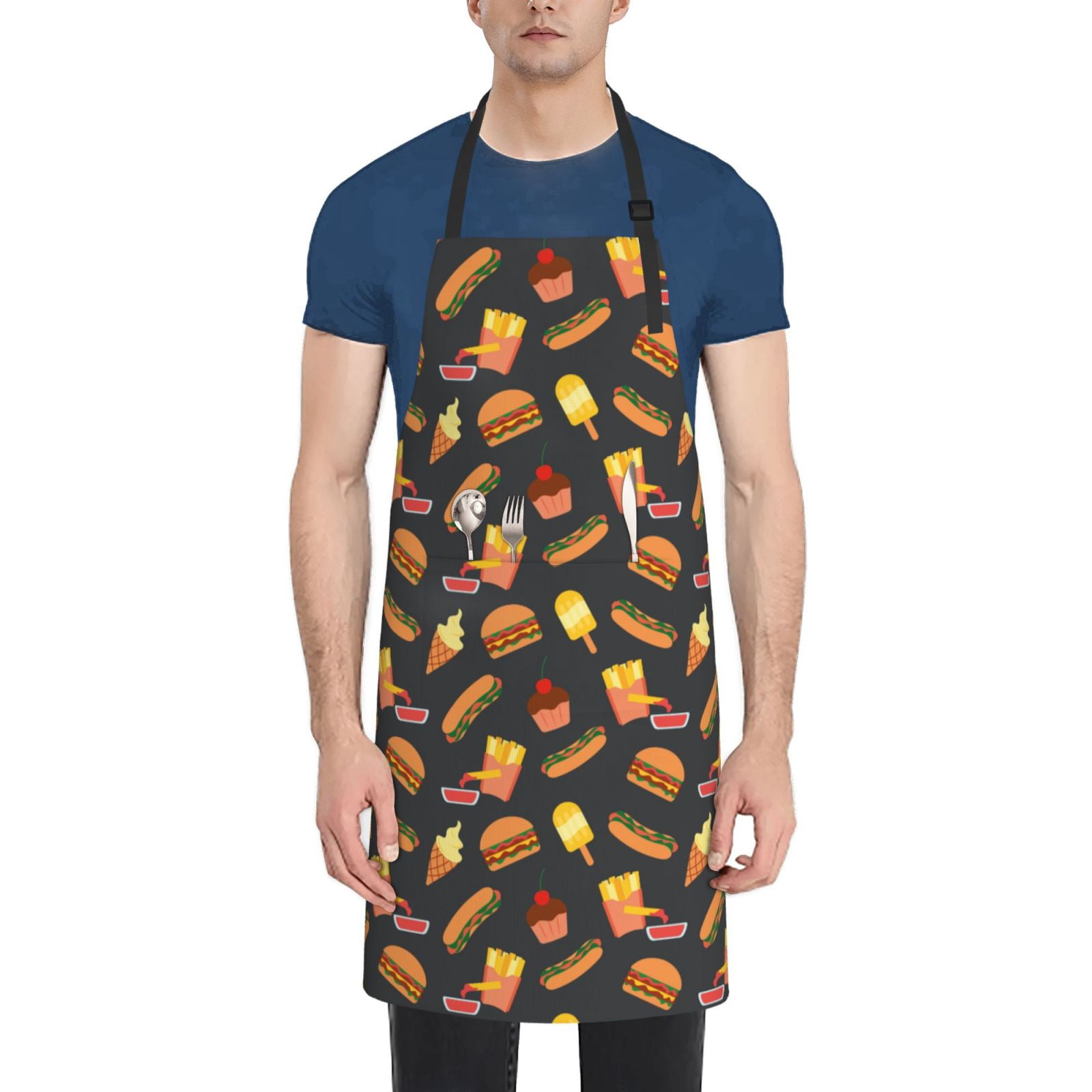 Fuzoiu Fast Food Print Adjustable Waterproof Apron with Pockets ...