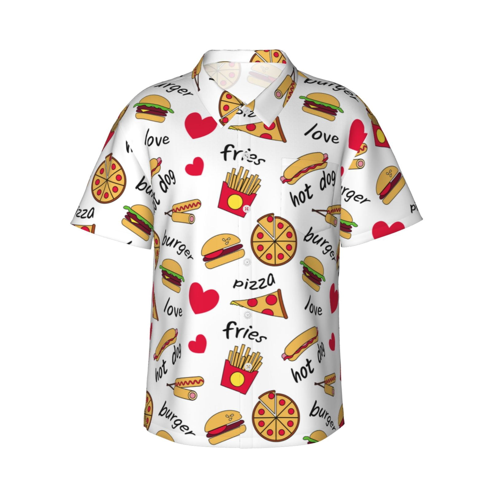 Fuzoiu Fast Food Print Hawaiian Shirt for Men, Summer Beach Casual ...