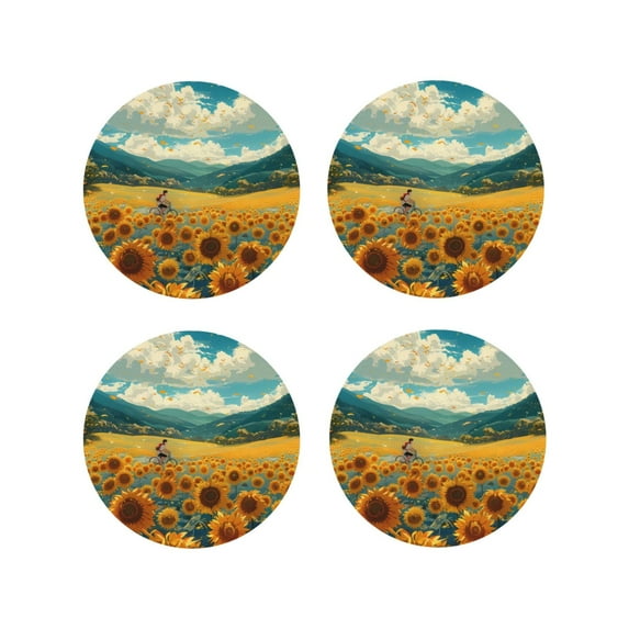 Fuzoiu Field Style Bicycle Young Sunflower Print Leather Coasters Set ...