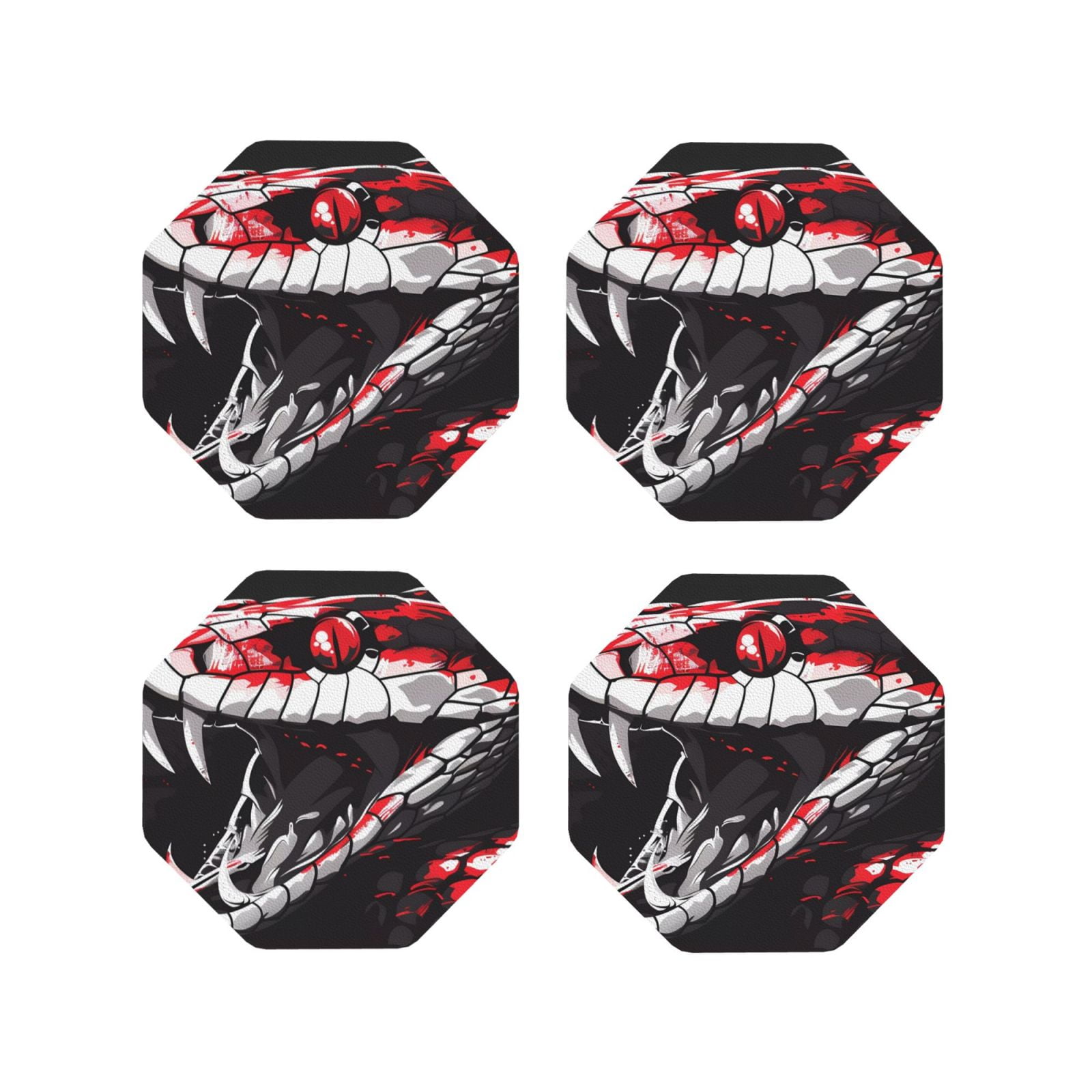 Fuzoiu Fierce Red Viper Graphic Art Print Leather Coasters Set,Drink ...