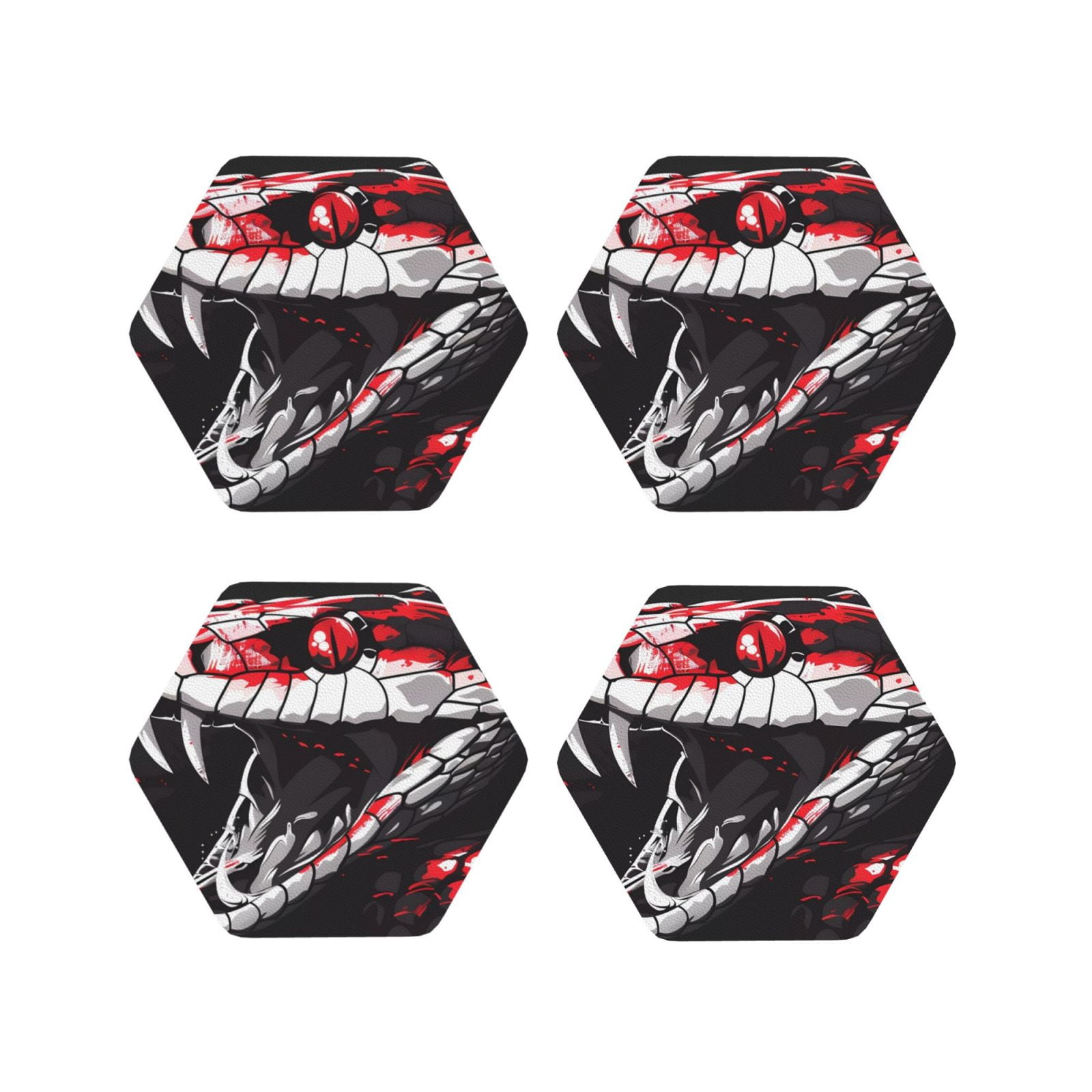 Fuzoiu Fierce Red Viper Graphic Art Print Leather Coasters Set,Drink ...