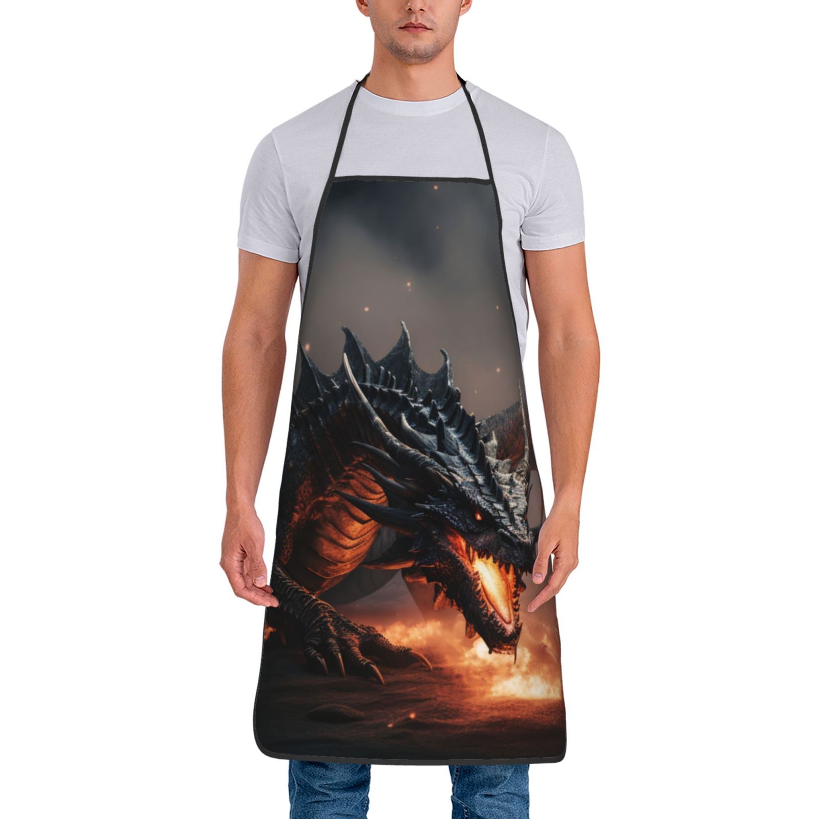Fuzoiu Fiery Black Dragon Attack Print Waterproof Apron, Kitchen Apron ...