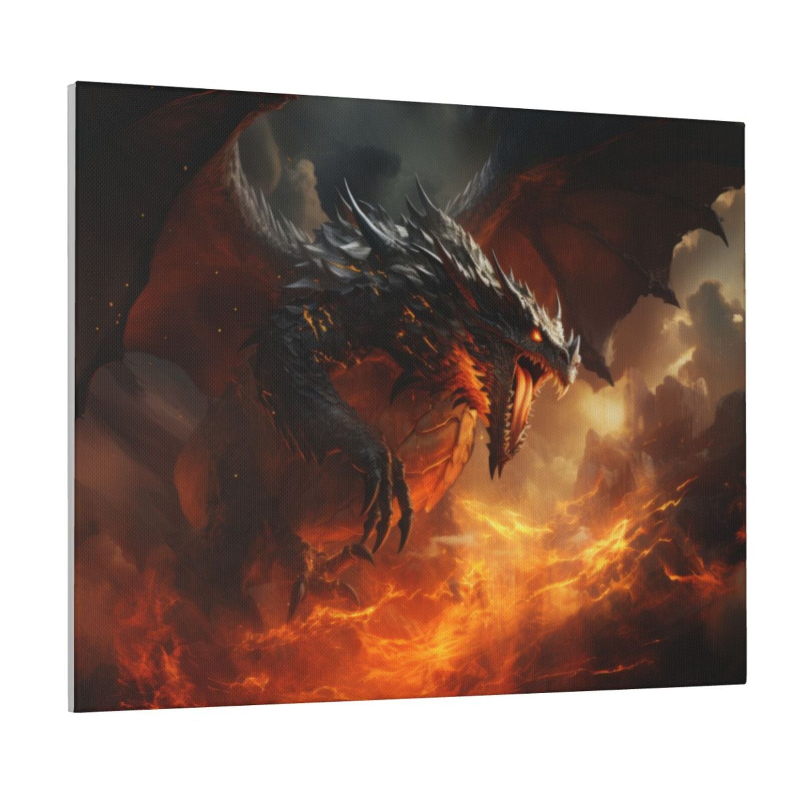 Fuzoiu Fiery Dragon Of Chaos Print Canvas Wall Art for Bathrooms,Wall ...