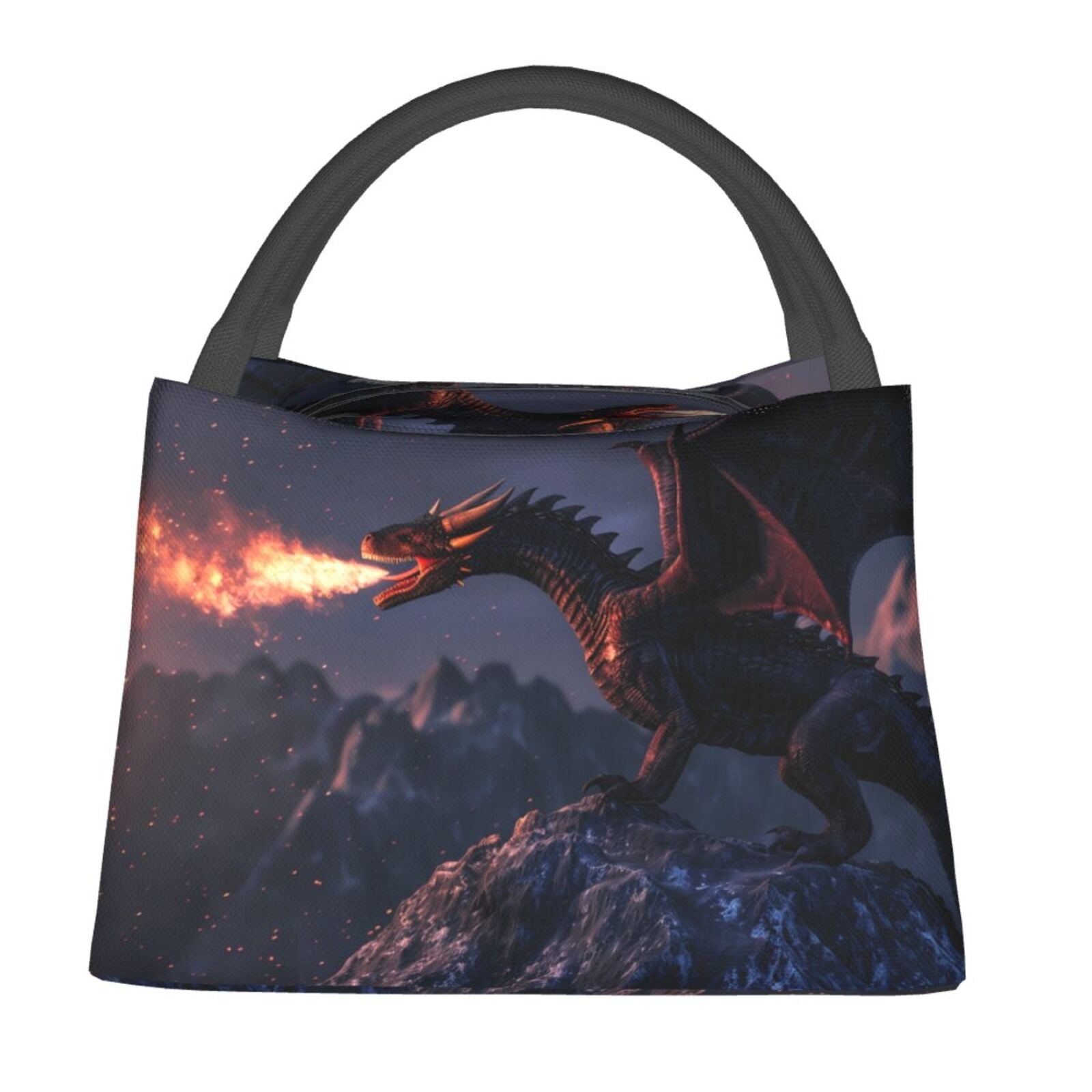 Fuzoiu Fire Breathing Dragon Twilight Print Portable Insulation Lunch ...
