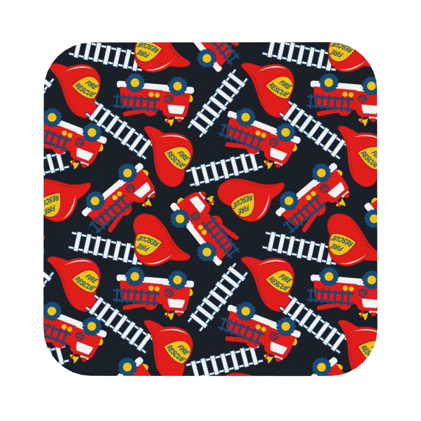 Fuzoiu Fire Rescue With Red Helmet And Truck Print Leather Coasters Set ...